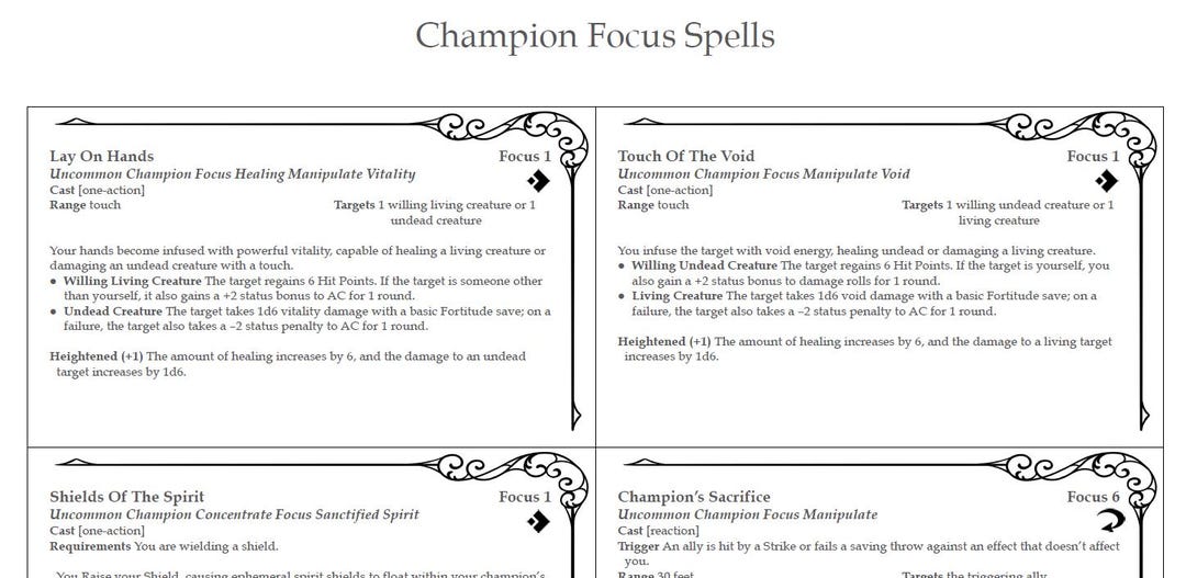 Pathfinder 2nd Edition Focus Spells - Player Core 2 (remaster) - Etsy