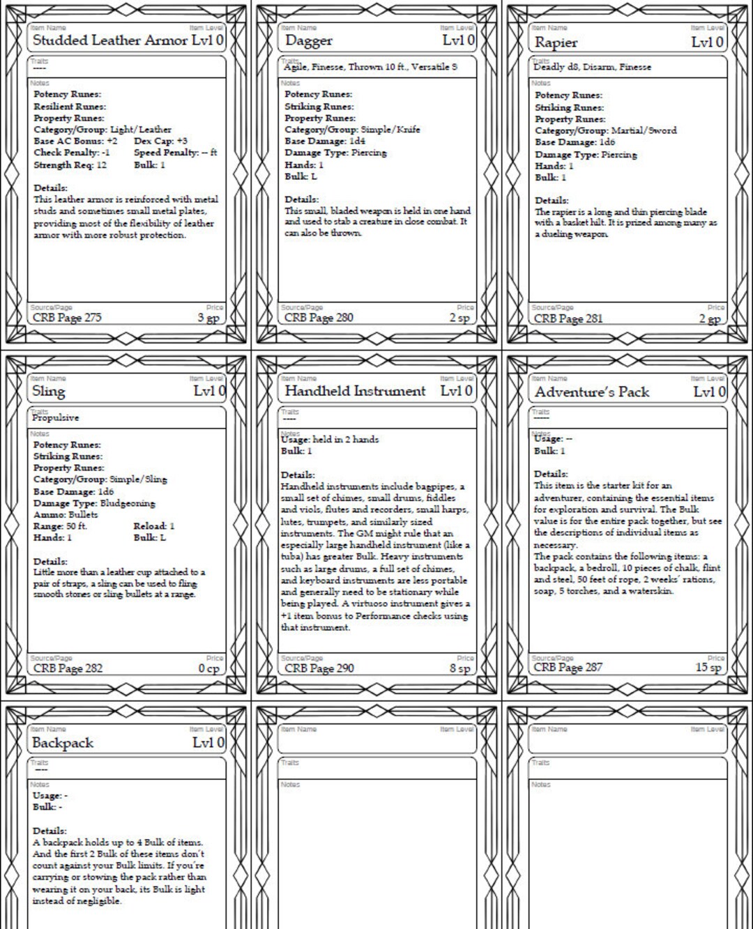 Pathfinder 2e Core and Advanced Class Kit Item Cards - Etsy
