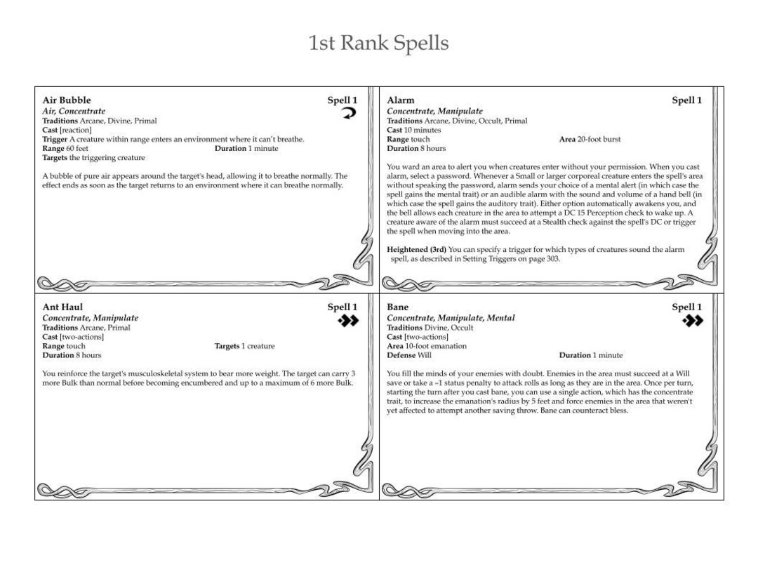 Pathfinder 2e Player Core Spell Cards (remaster) - Large Cards - Etsy