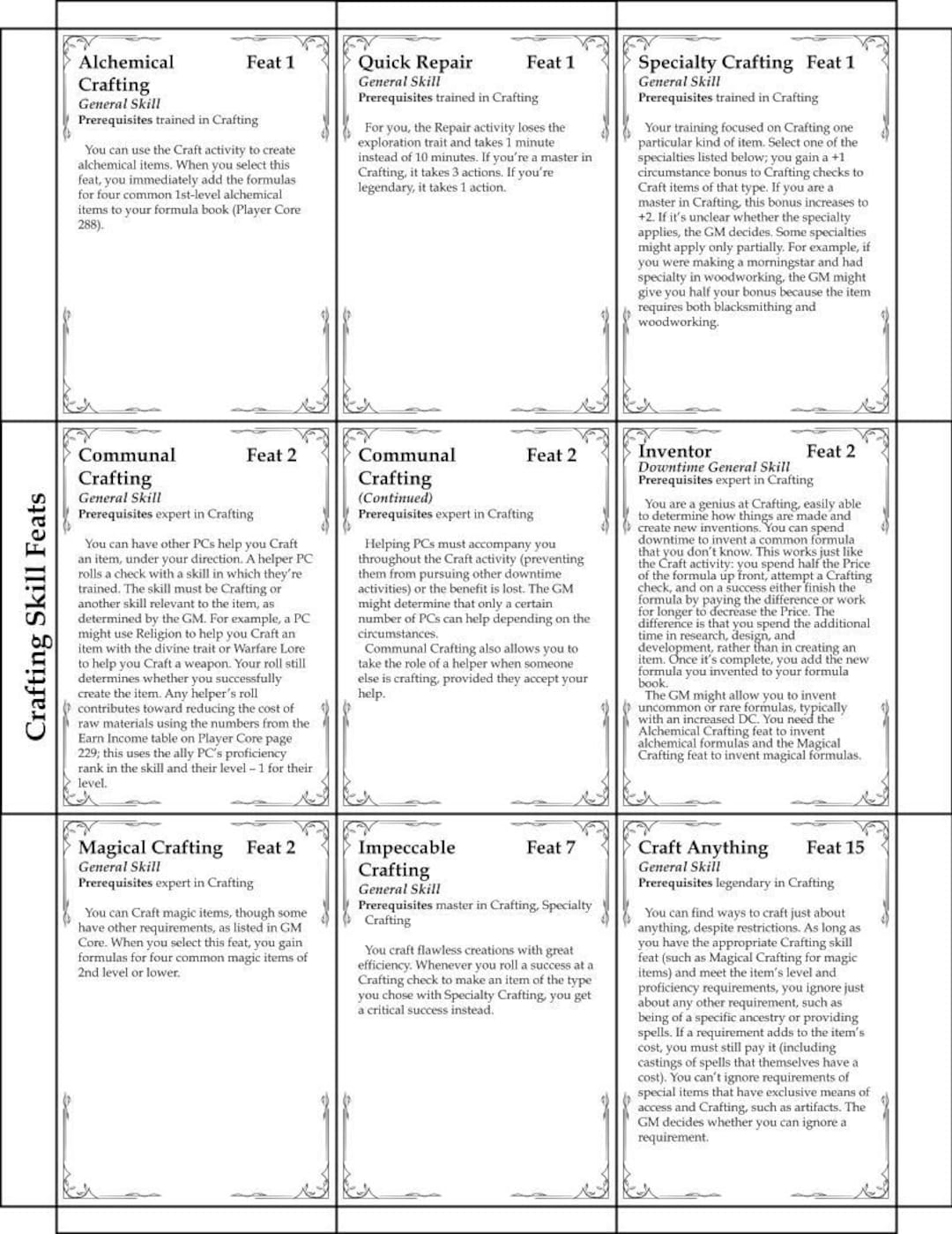 PF2 - Player Core 1 General and Skill Feat Cards - Etsy