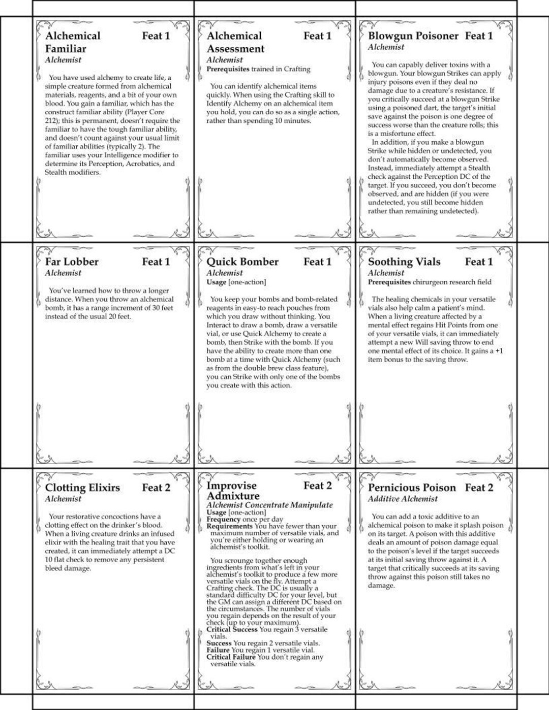 PF2 - Player Core 2 Class Feat Cards - Etsy