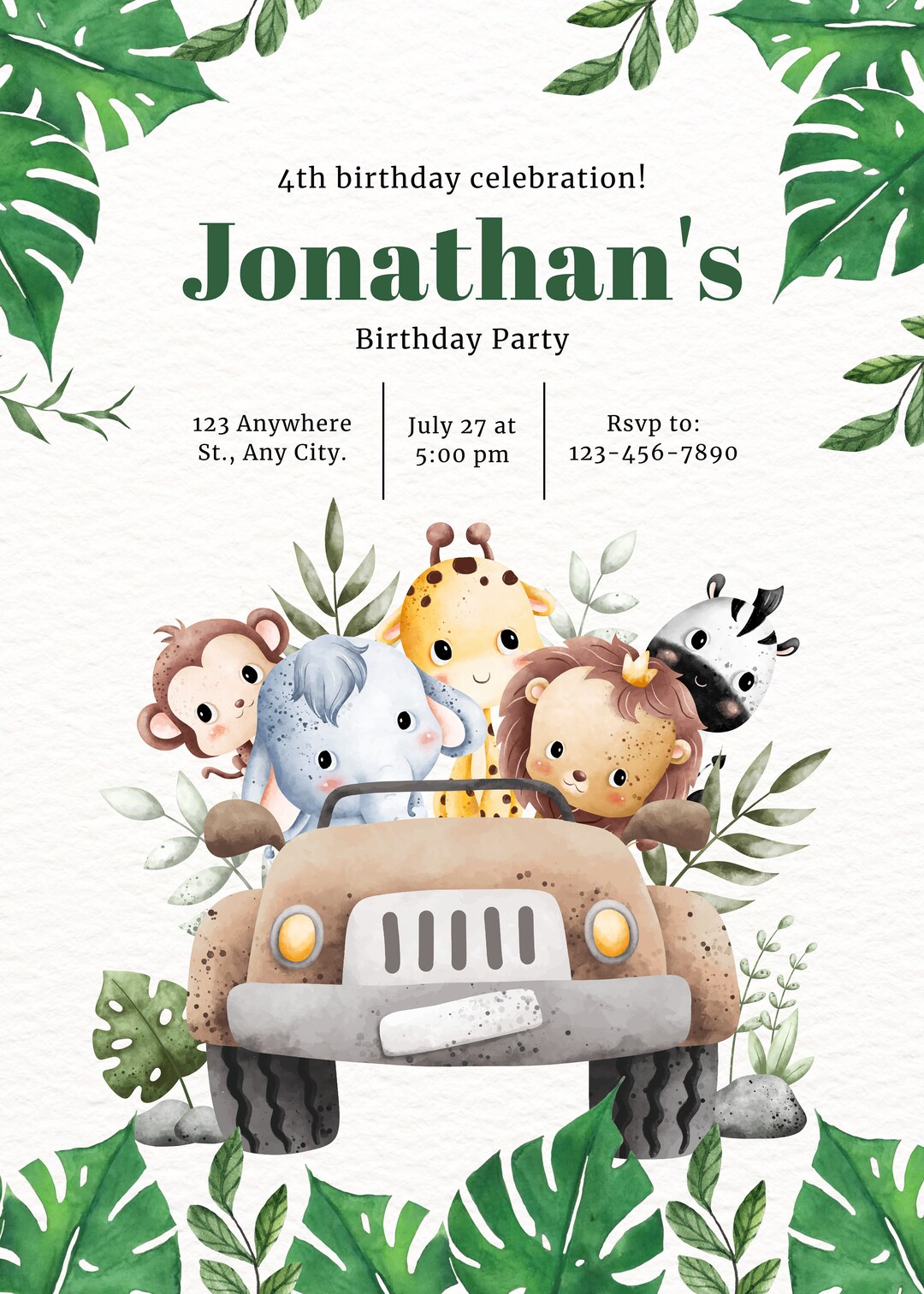 Safari Themed Invitation Printable, Downloadable Birthday Invitation ...