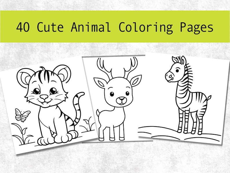 Cute Animal Coloring Pages 40 Pages adorable Creatures Instant ...