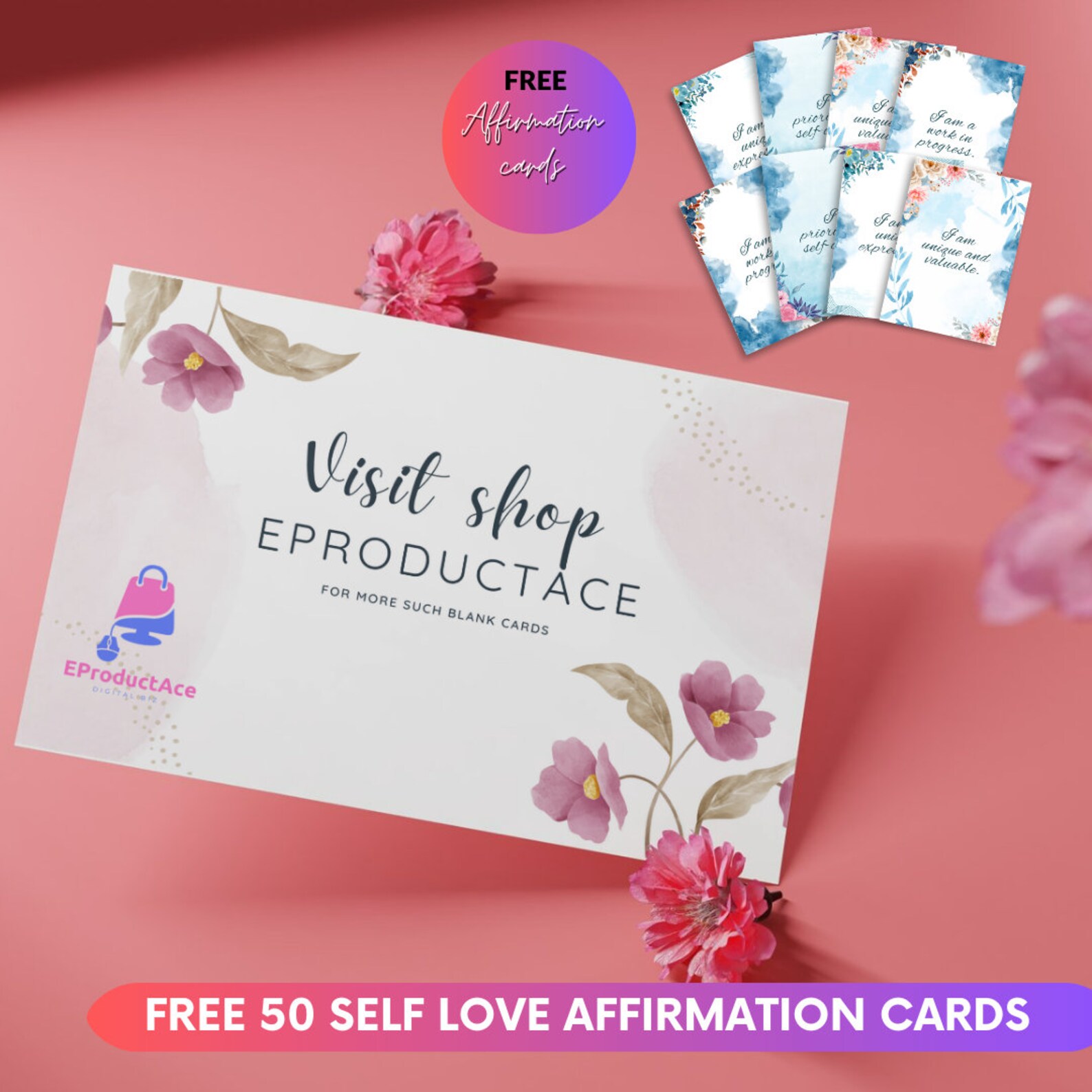 Blank Affirmation Card Editable Templates Canva With Free Ebook DIY ...