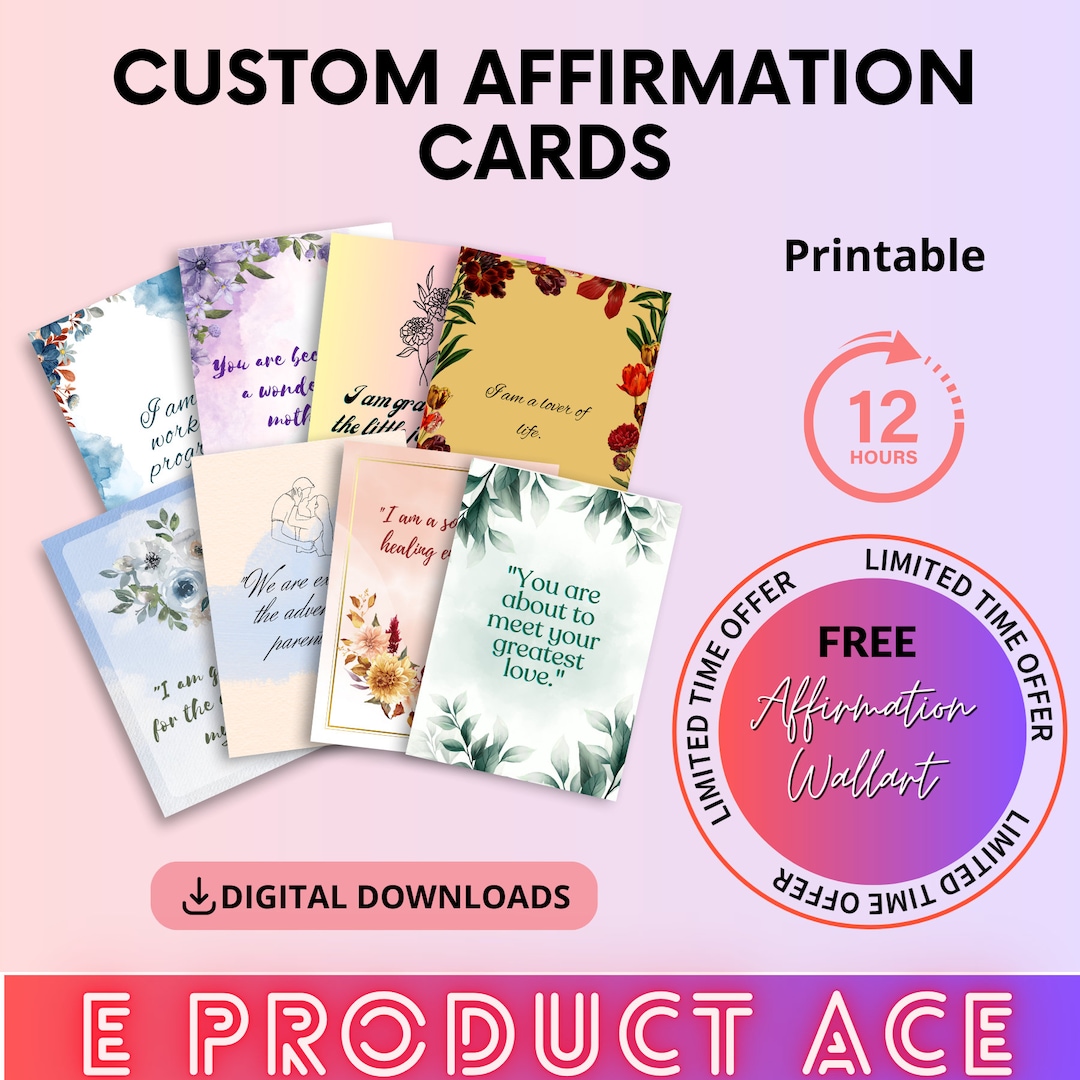 CUSTOM Affirmation Cards With 15 Custom Design select You - Etsy