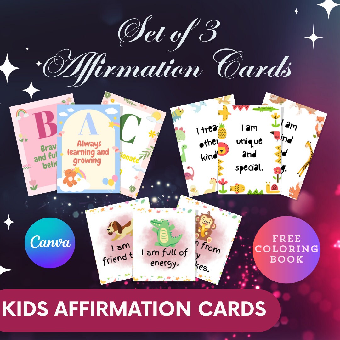 Set of 3 Affirmation Cards for Kids Alphabet Affirmation Cards ...