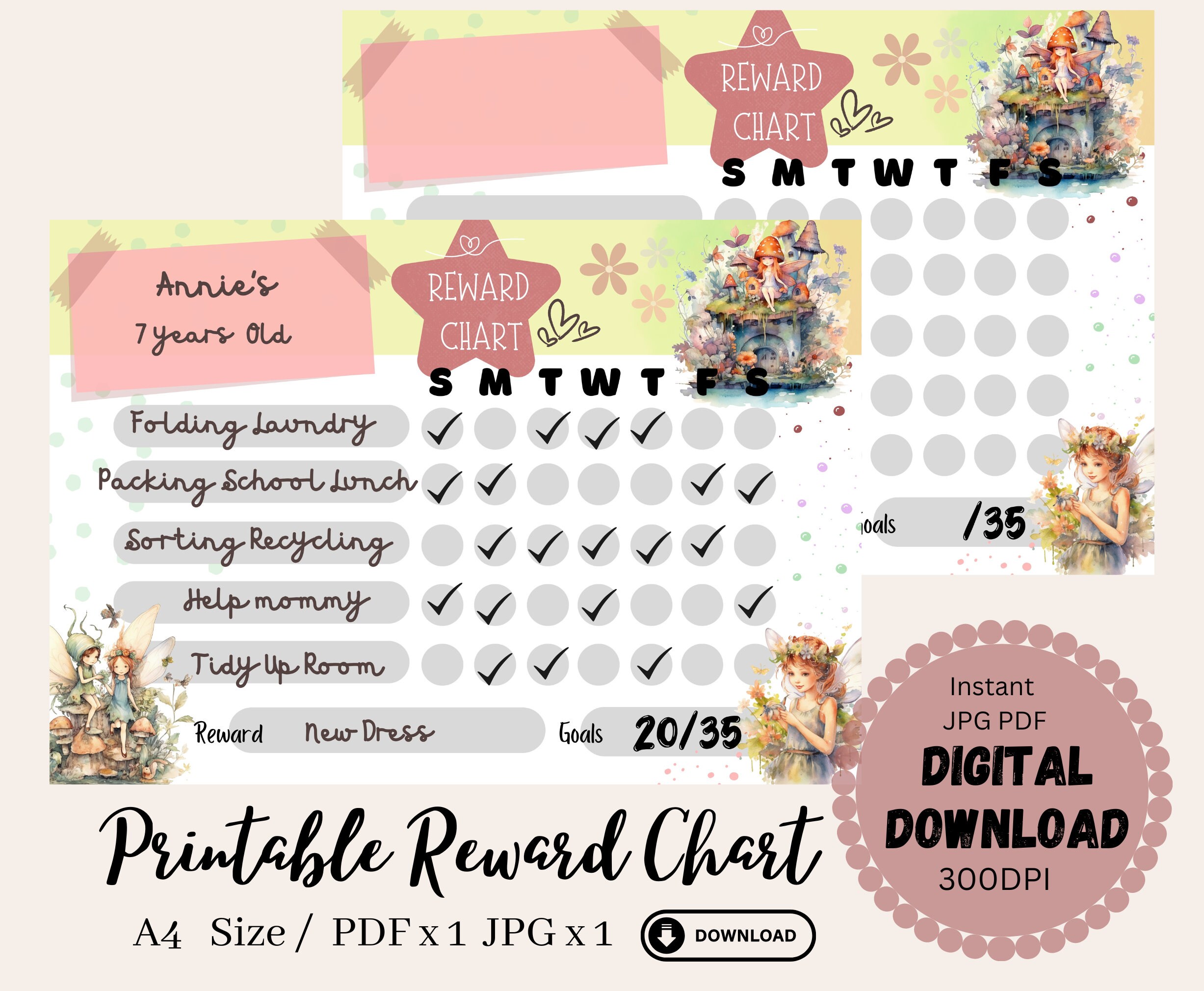 Daily Chore for Kids PRINTABLE Reward Chart Fairy Tale 05 Behavior ...