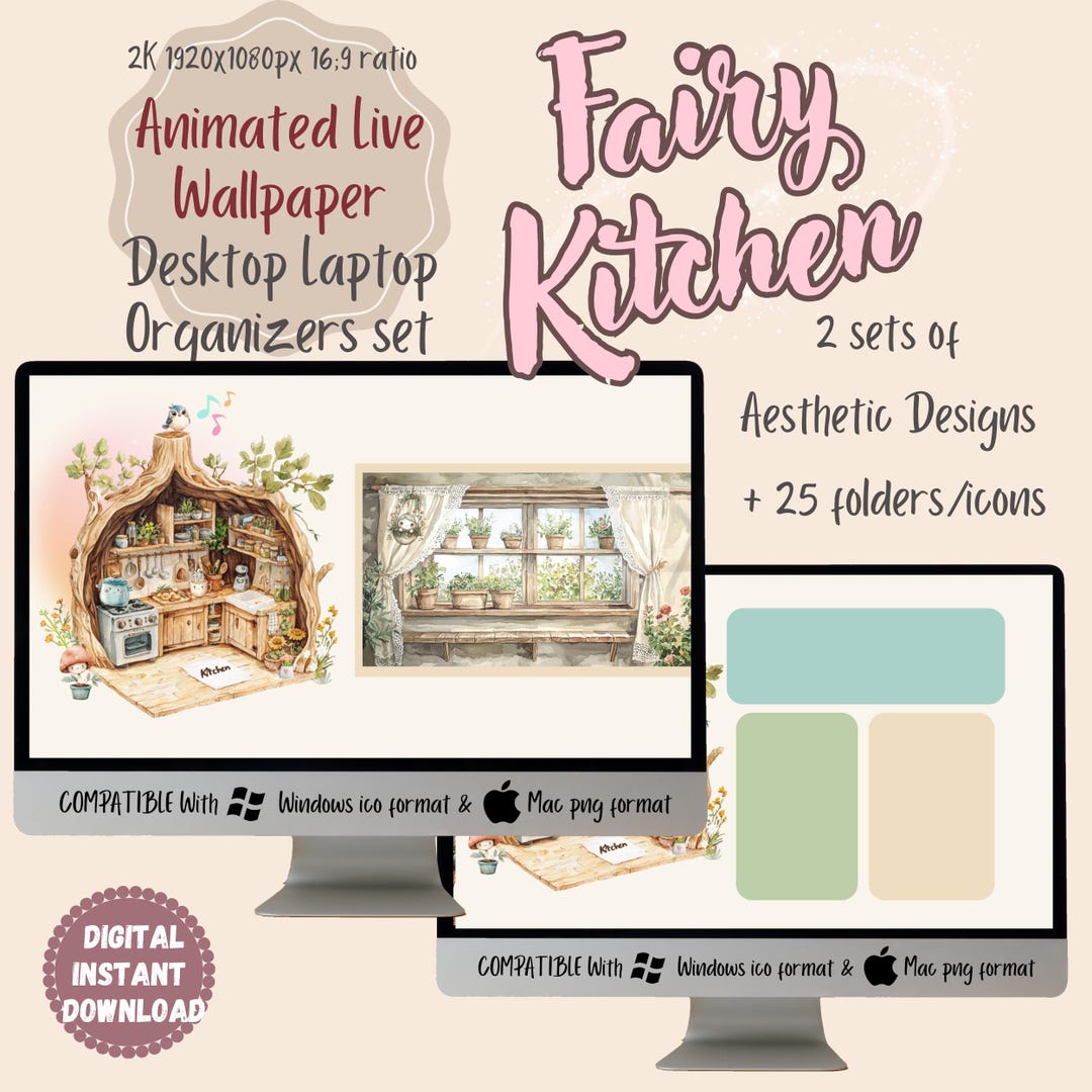 Animated Cozy Fairy Kitchen & Garden Theme | Wallpaper Organizer Set ...