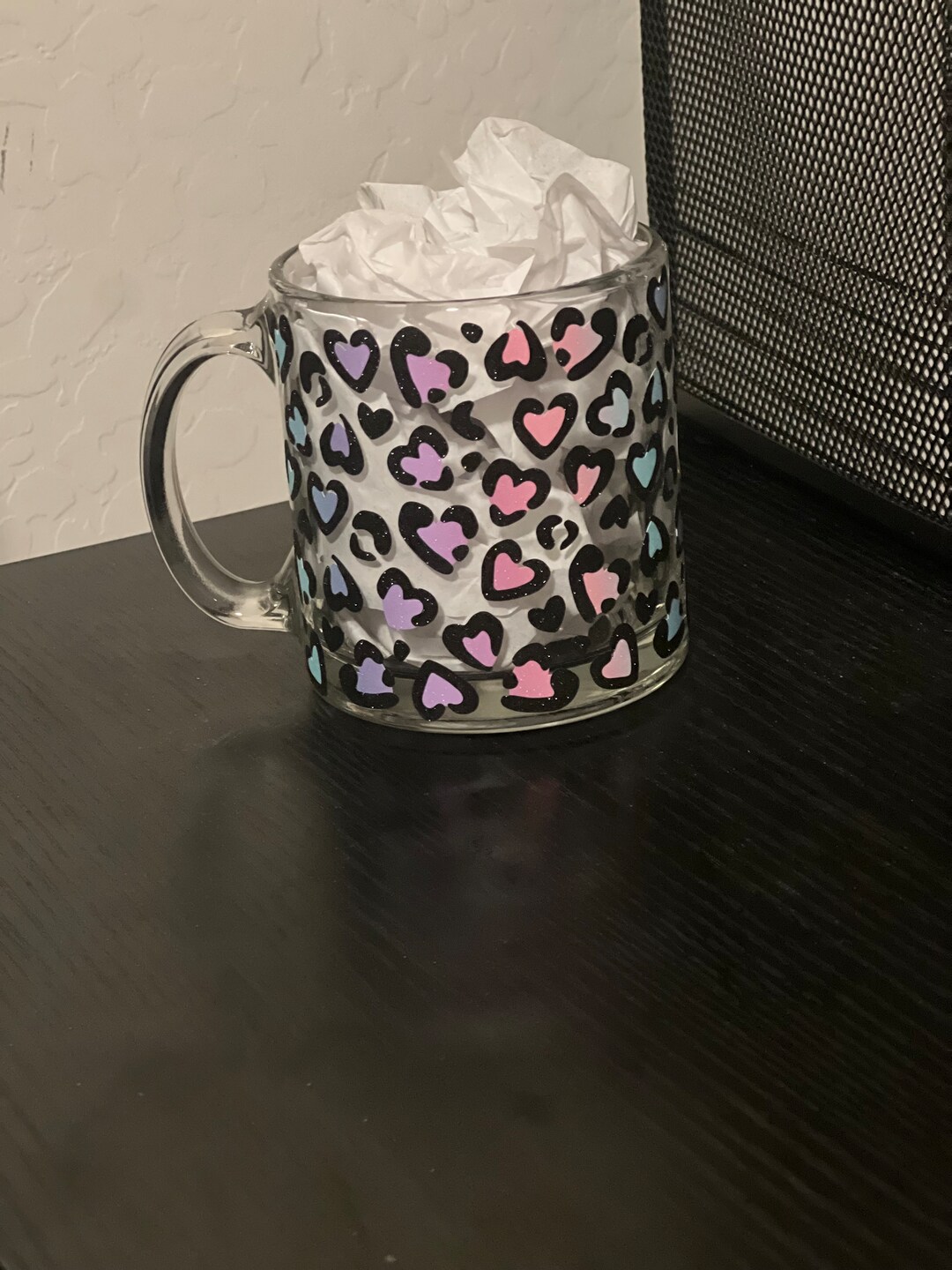 13 Oz Cheetah Heart Glass Mug | Cute Clear Glass Mug | Pastel Rainbow ...
