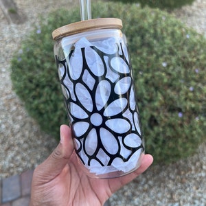 Spring Flower Glass Can Cup With Bamboo Lid and Straw - Etsy