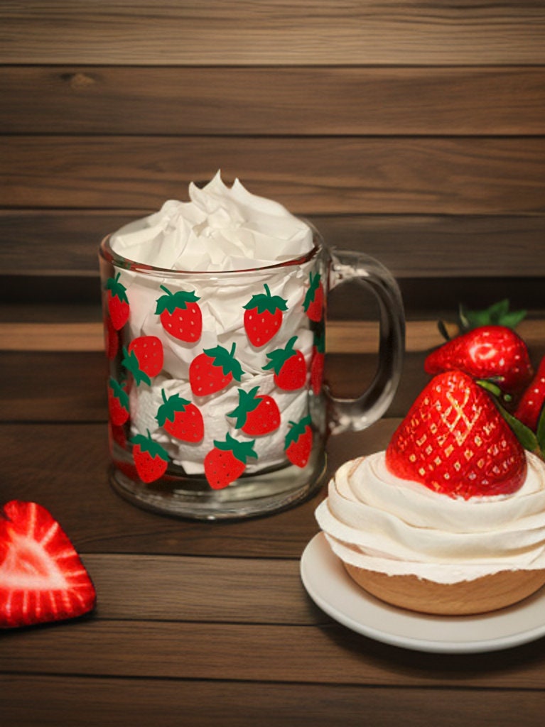 13 Oz Strawberry Glass Mug | Strawberry Glass Mug | Glass Coffee Mug ...