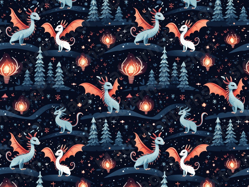Winter Dragons Digital Paper ~ Seamless Patterns - Etsy