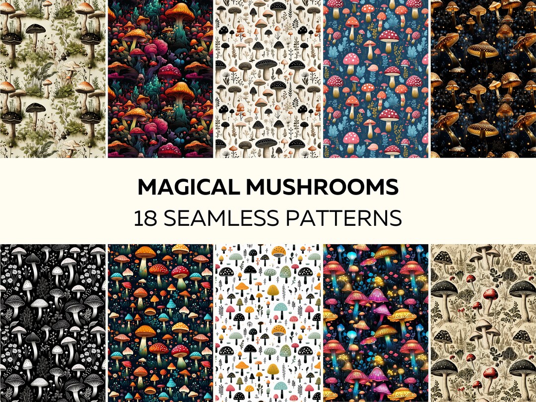 Magical Mushrooms Digital Paper Seamless Patterns - Etsy