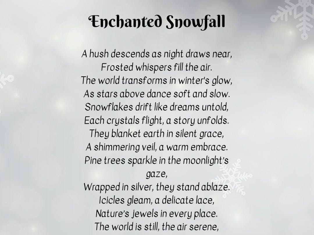 Enchanted Snowfall Printable Poem 8.5x11 & A4 Portrait - Etsy