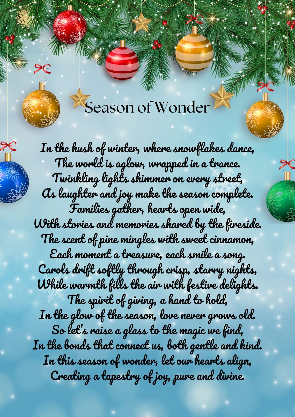 Season of Wonder Christmas Poem - Festive Holiday - Etsy
