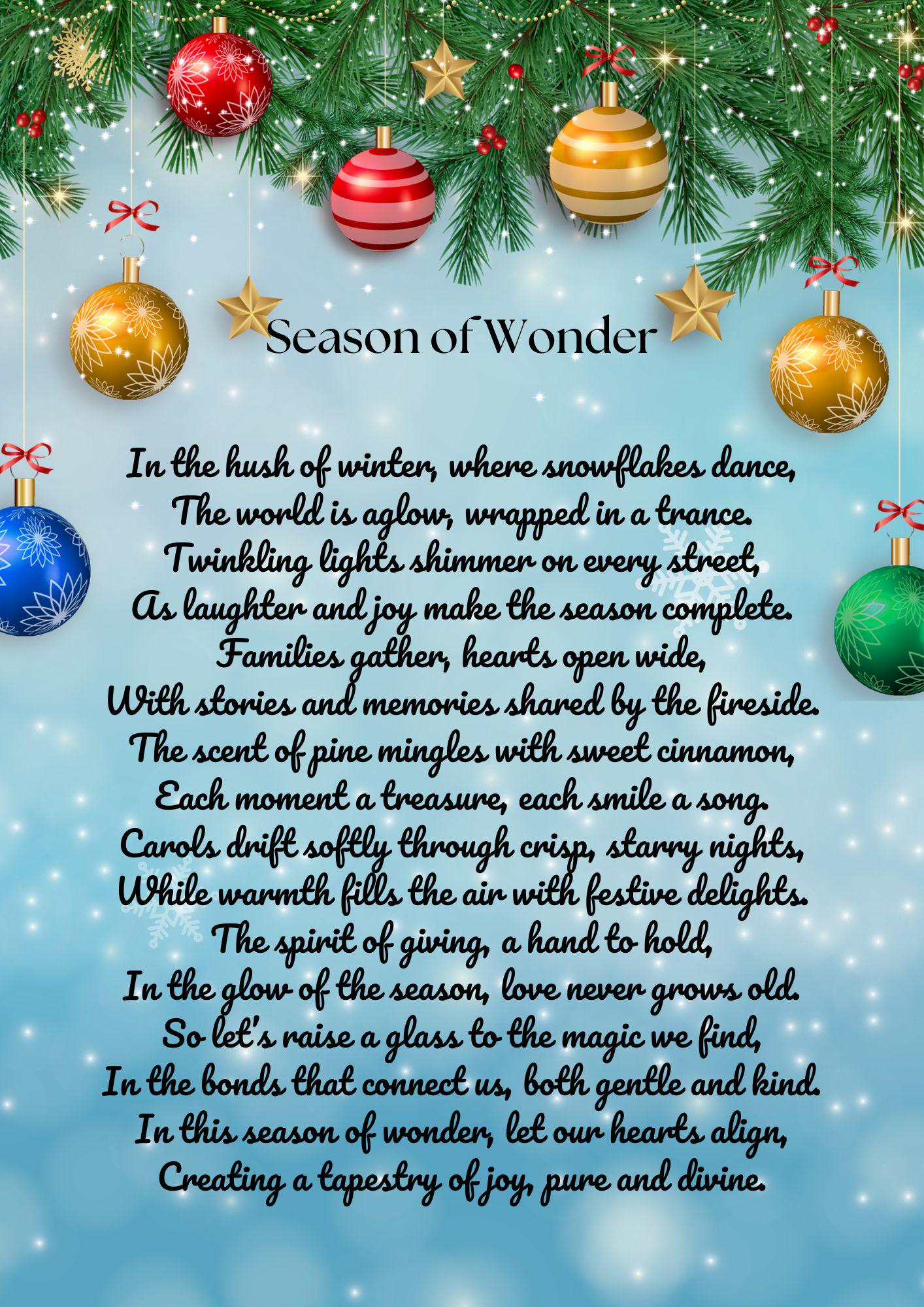 Season of Wonder Christmas Poem - Festive Holiday - Etsy