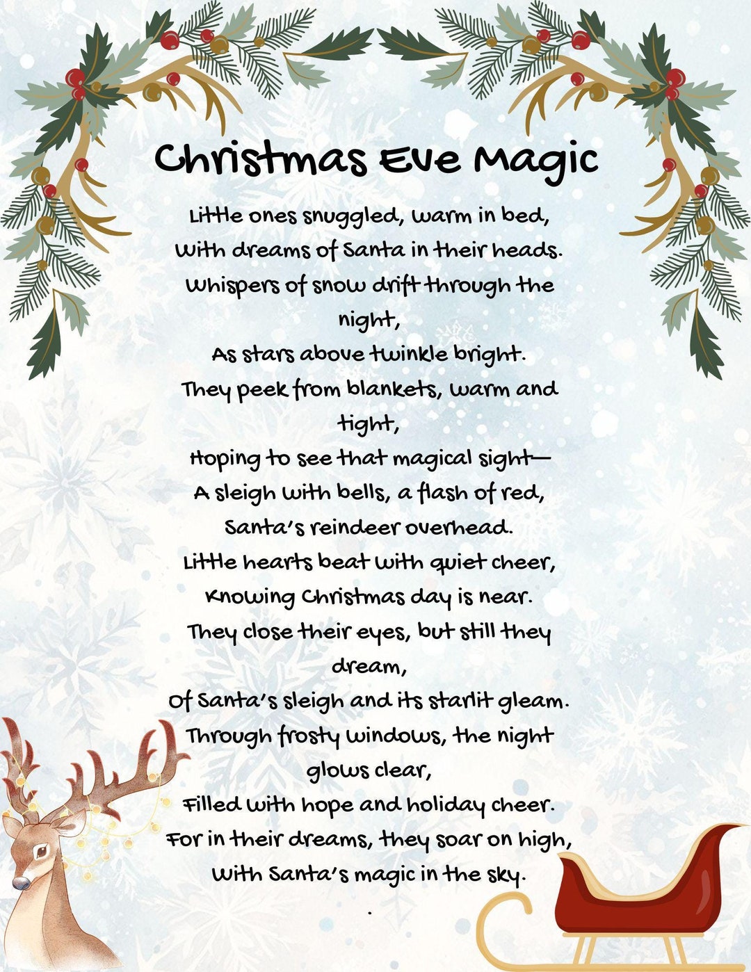 Christmas Eve Magic Printable Poem 8.5x11 & A4 Portrait - Etsy