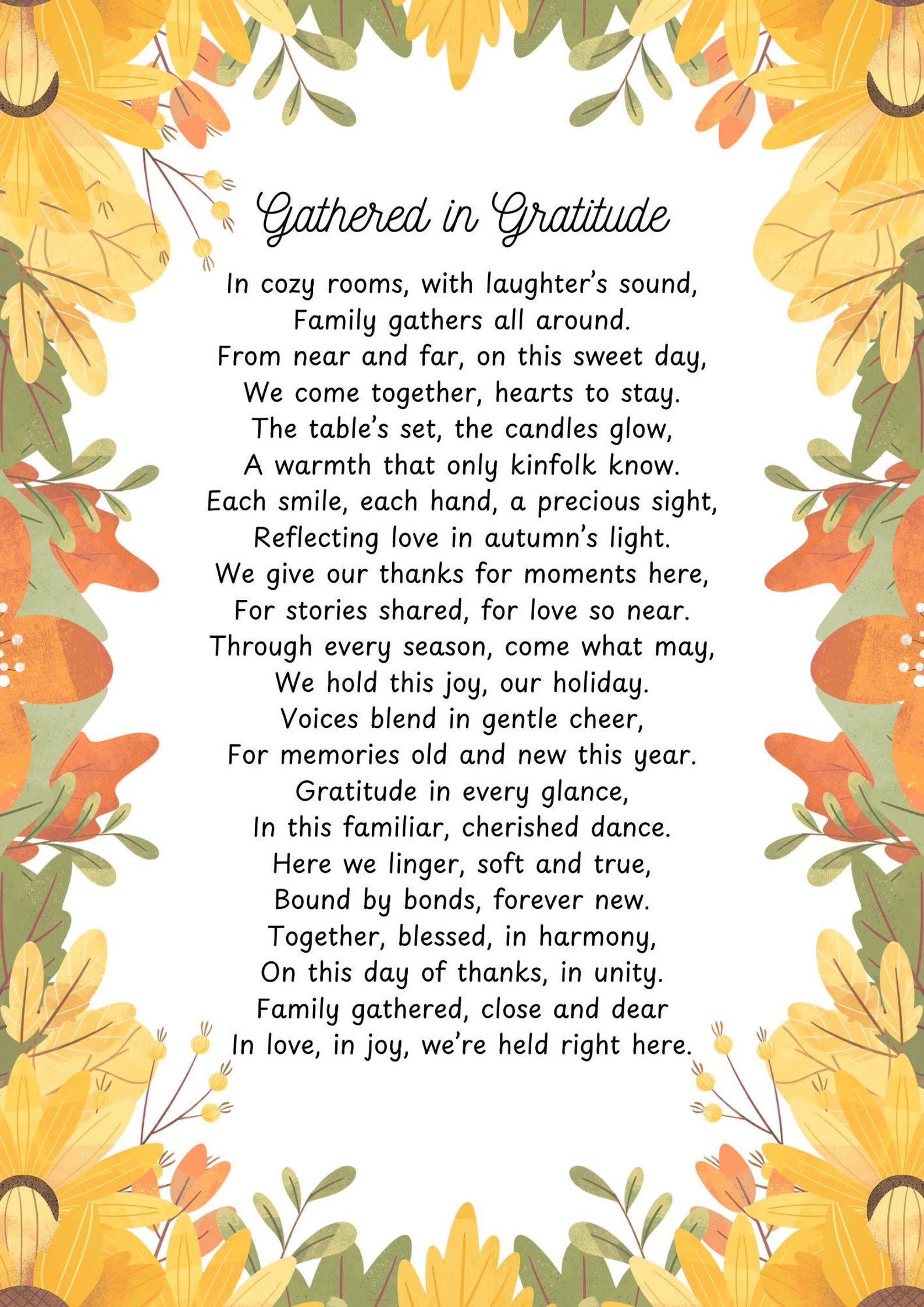 Gathered in Gratitude Thanksgiving Poem 8.5x11 & A4 Portrait - Etsy