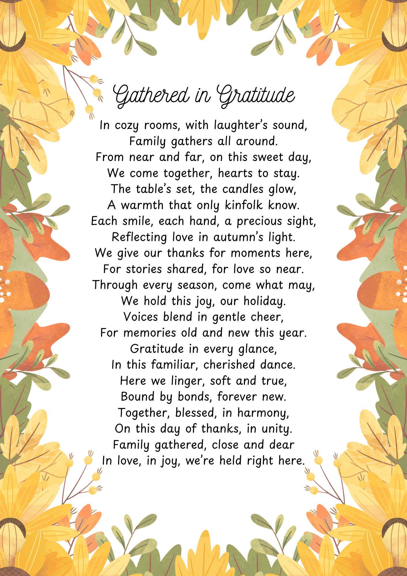 Gathered in Gratitude Thanksgiving Poem 8.5x11 & A4 Portrait - Etsy