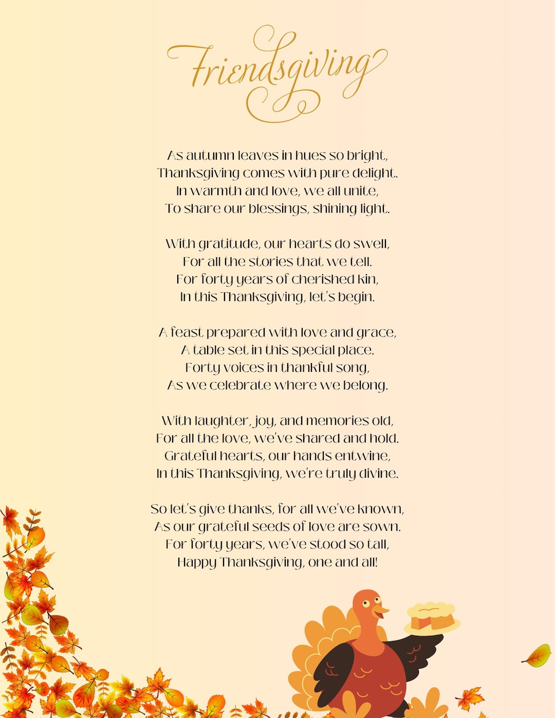 Thanksgiving Poem With Leaves and a Turkey - Etsy