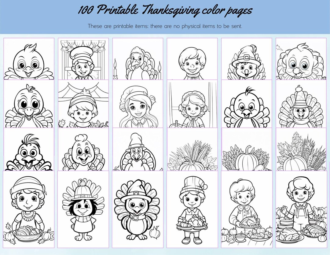 Holiday Fun: Digital Download of 100 Thanksgiving Coloring Pages - Etsy