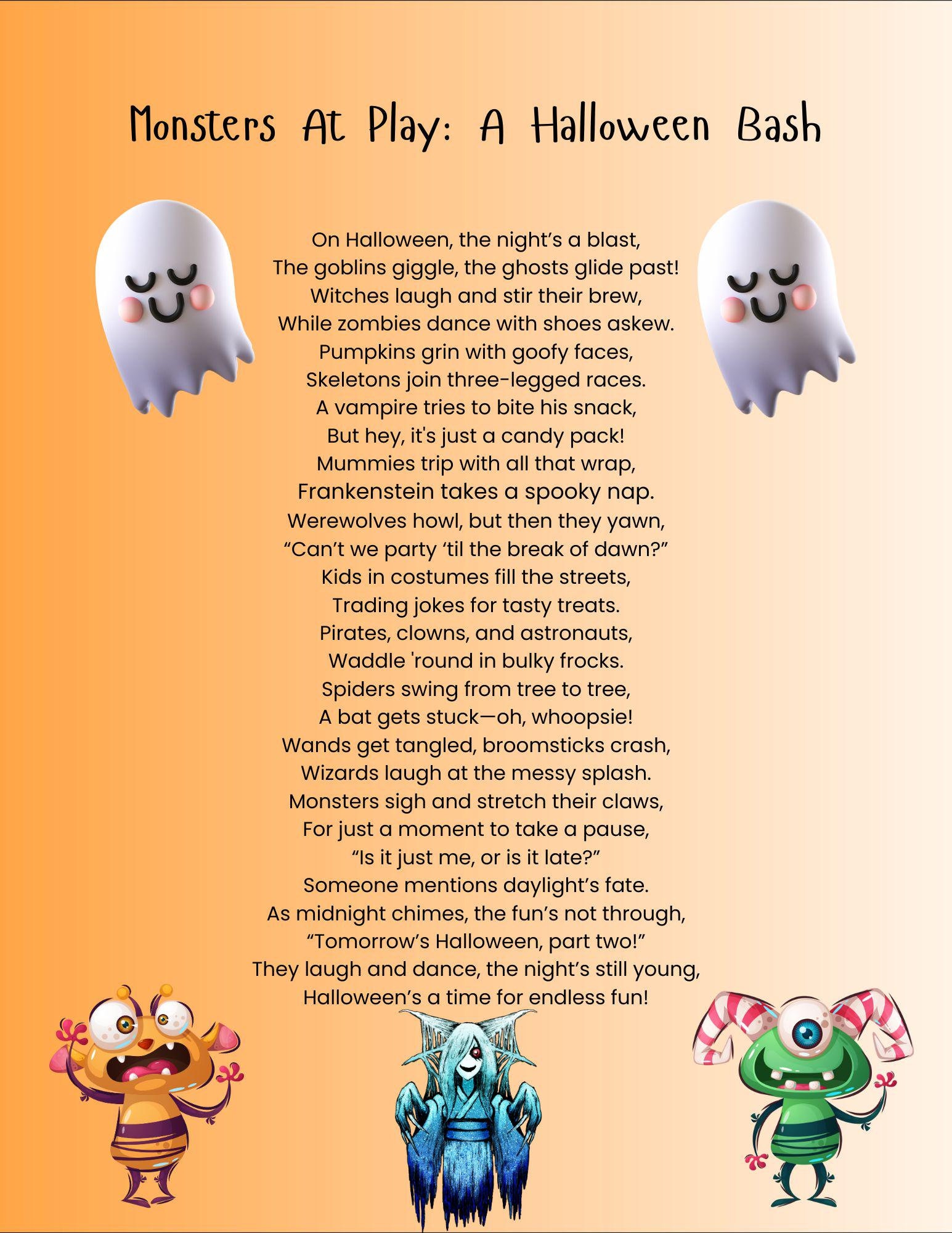 Monsters at Play Halloween Printable Poem 8.5x11 & A5 Sizes - Etsy