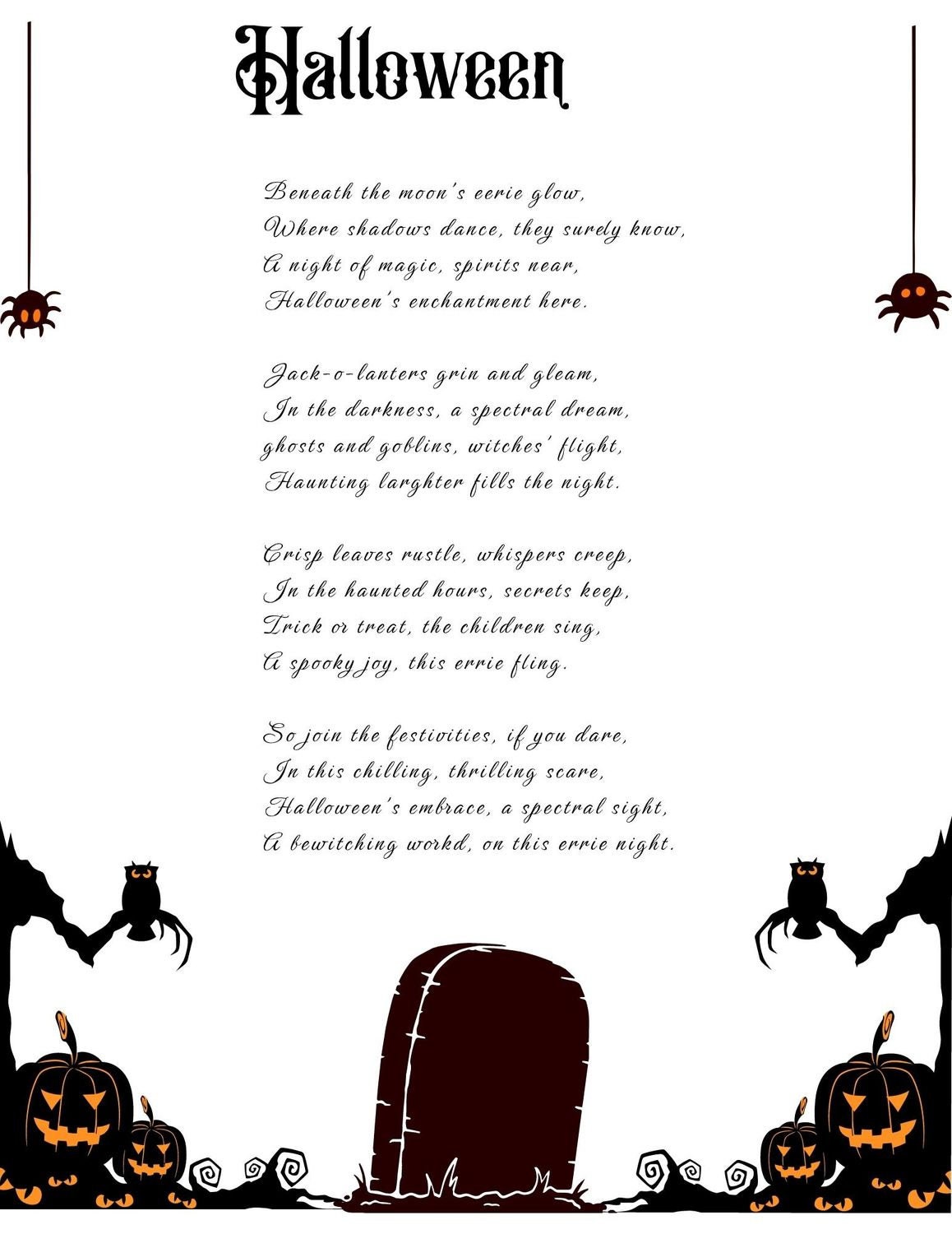 Printable Halloween Poem Wall Art - Etsy
