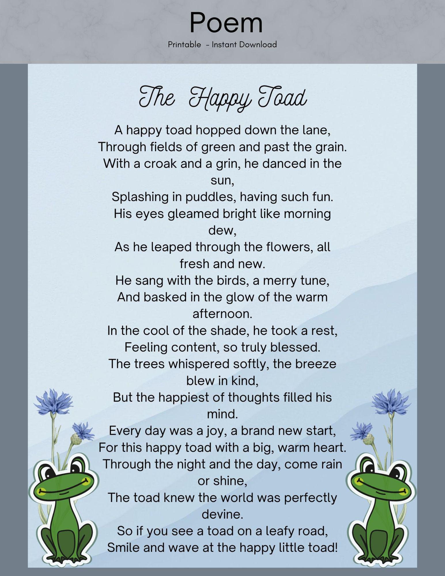 The Happy Toad Poem 8.5x11, 8.5x14 and A4 Options - Etsy
