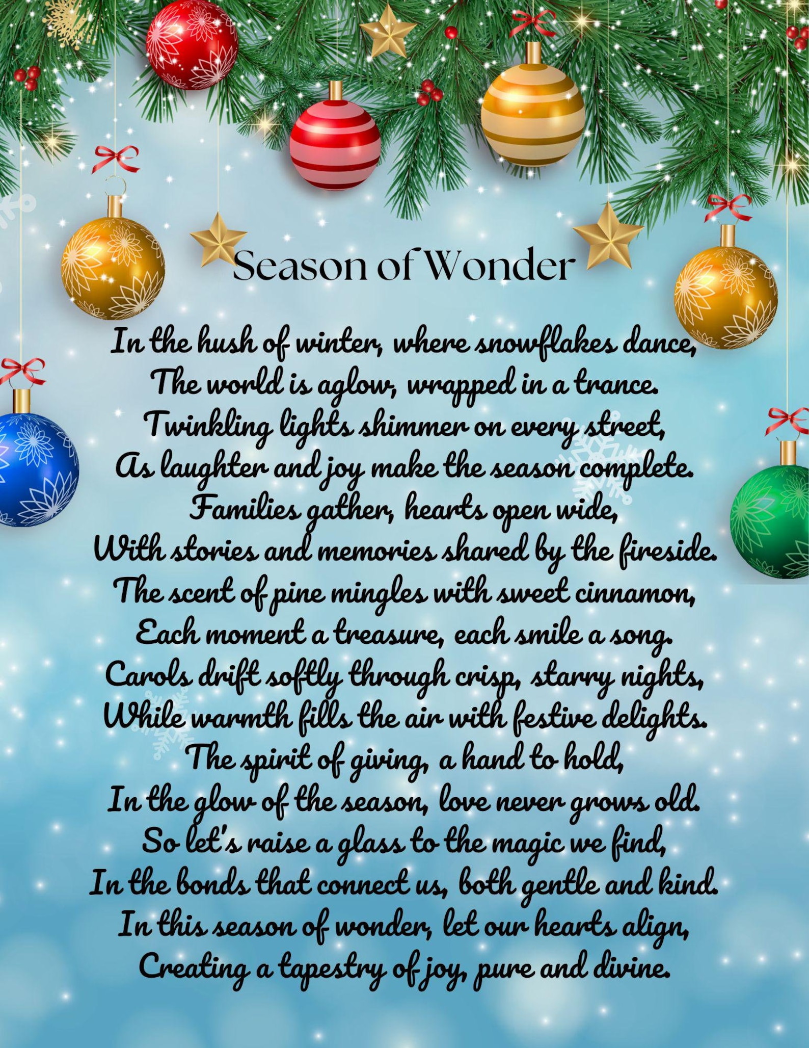 Season of Wonder Christmas Poem - Festive Holiday - Etsy