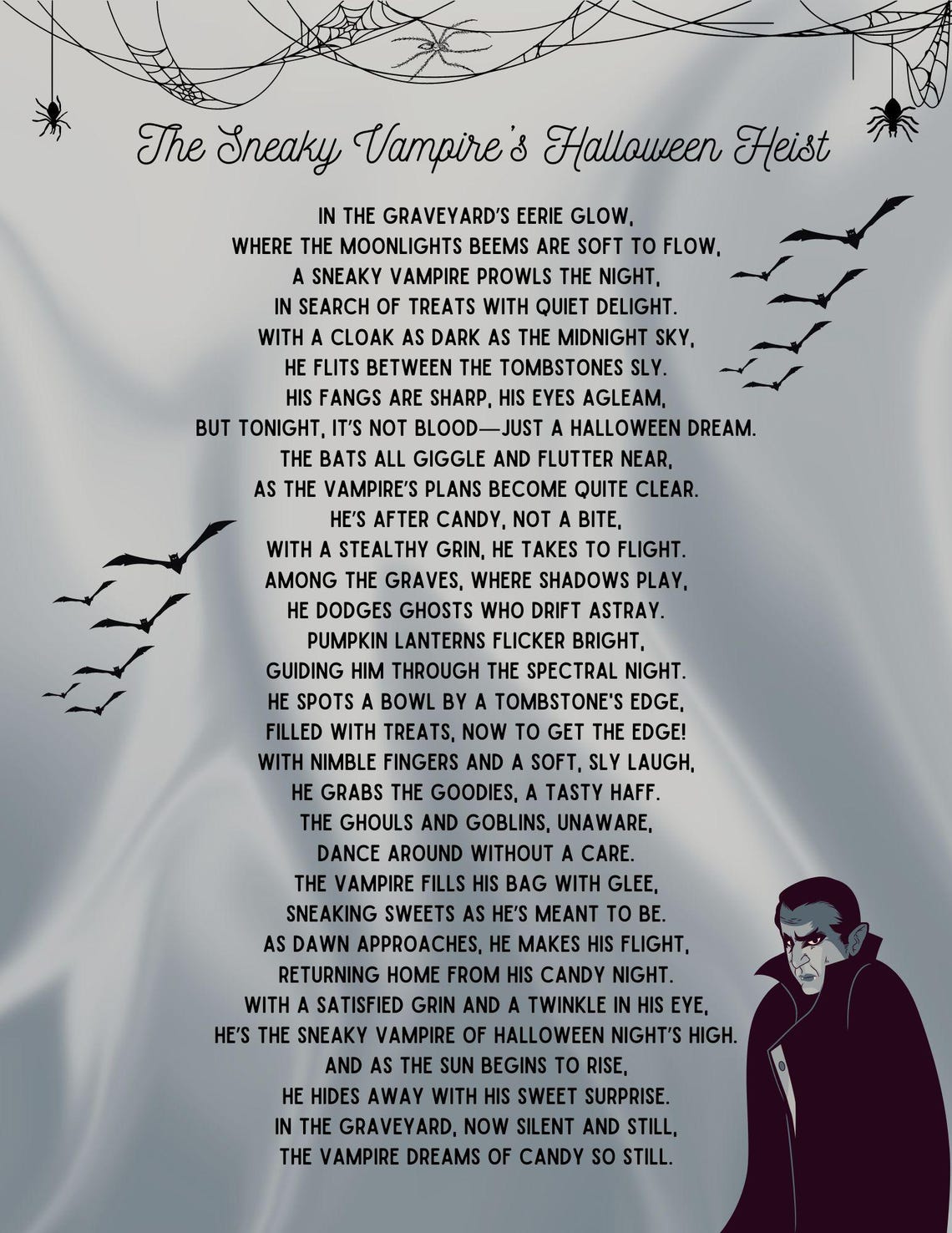 A Sneaky Vampire's Halloween Heist Printable Poem Available in 8.5x11 ...