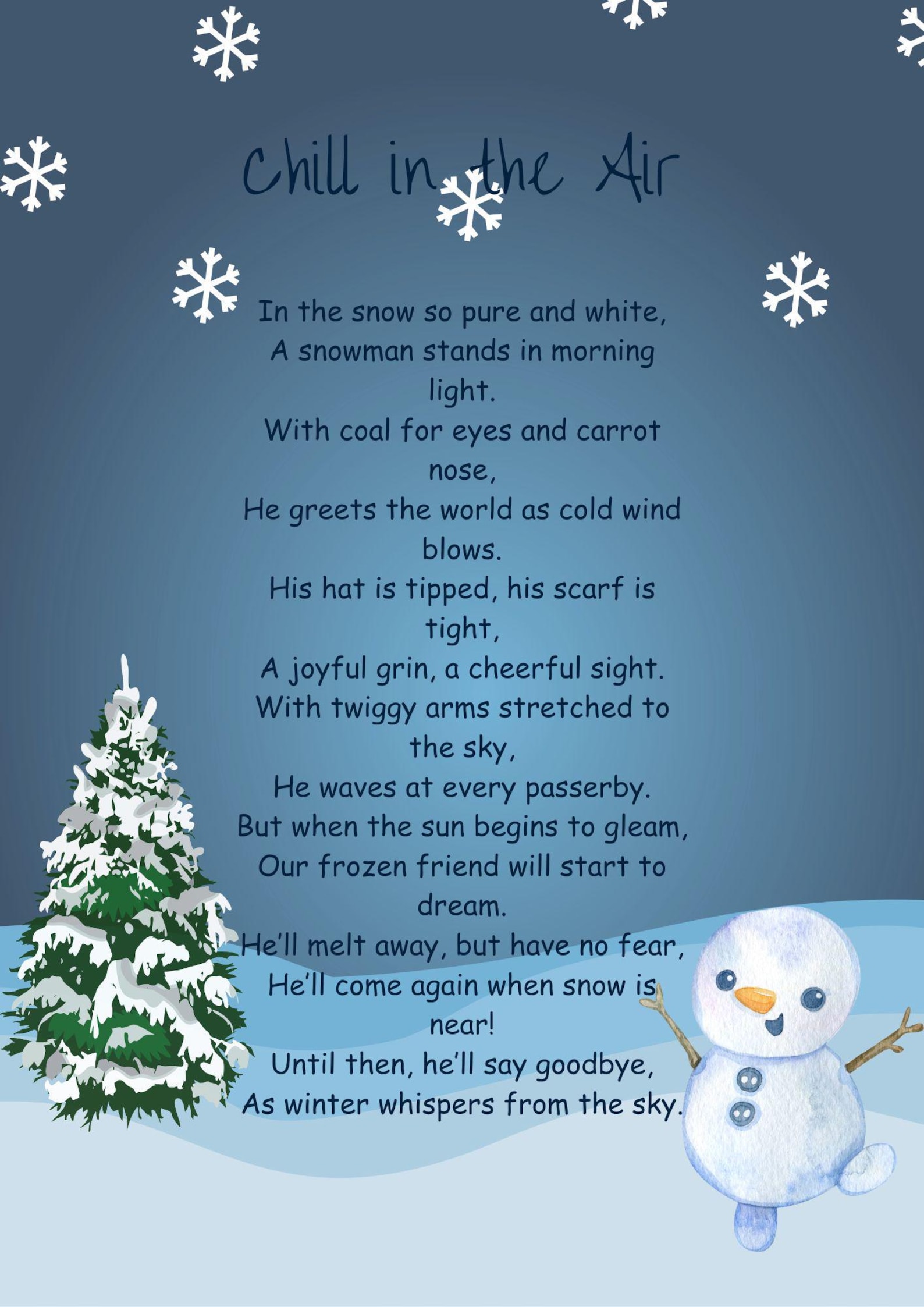Chill in the Air Snowman Poem 8.5x11 & A4 Portrait - Etsy