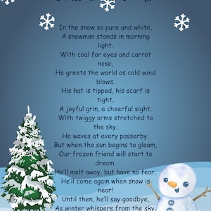 Chill in the Air Snowman Poem 8.5x11 & A4 Portrait - Etsy