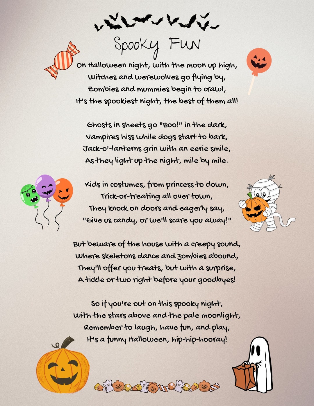 Spooky Fun Halloween Poem 8.5 X 11 - Etsy