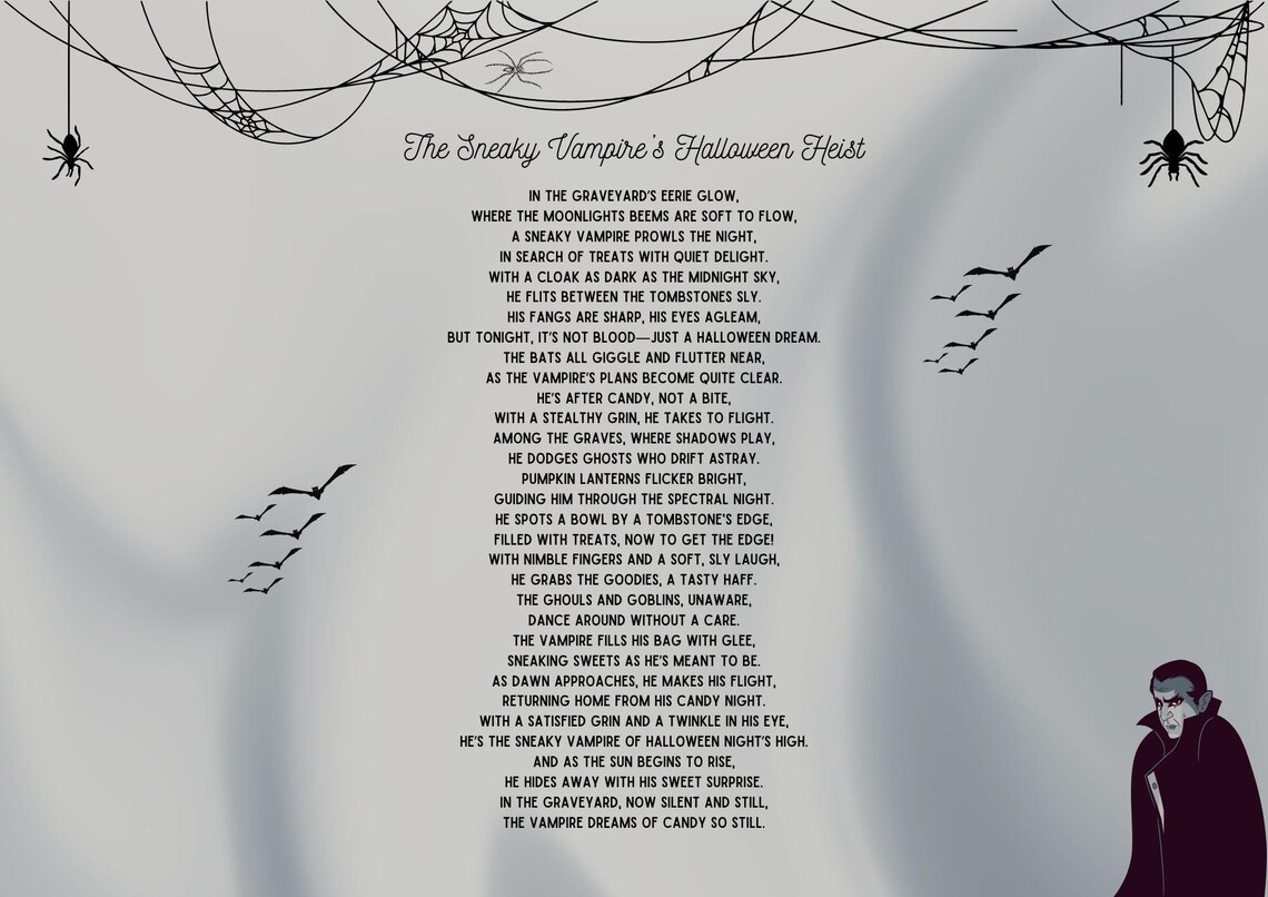 A Sneaky Vampire's Halloween Heist Printable Poem Available in 8.5x11 ...