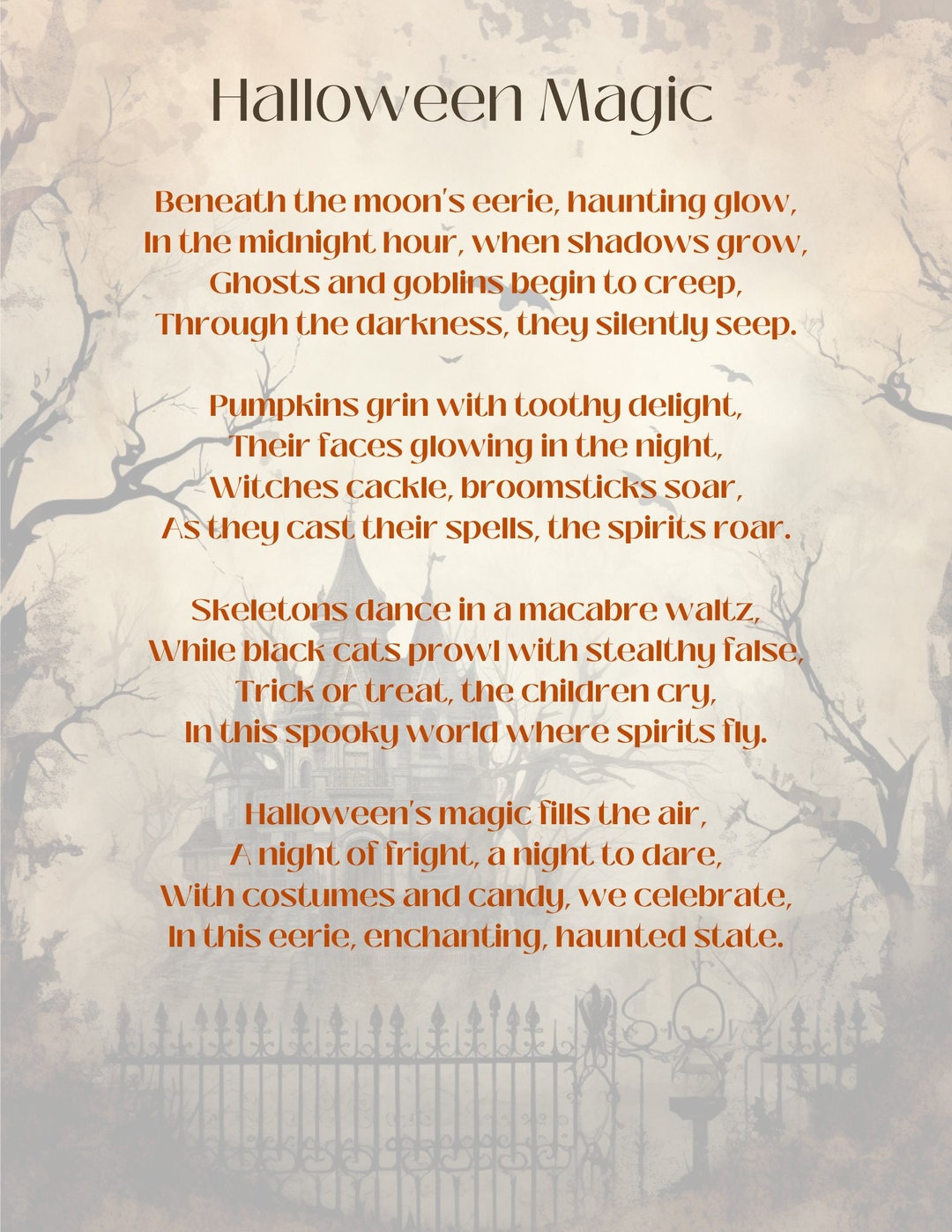 Halloween Magic Poem Printable - Etsy