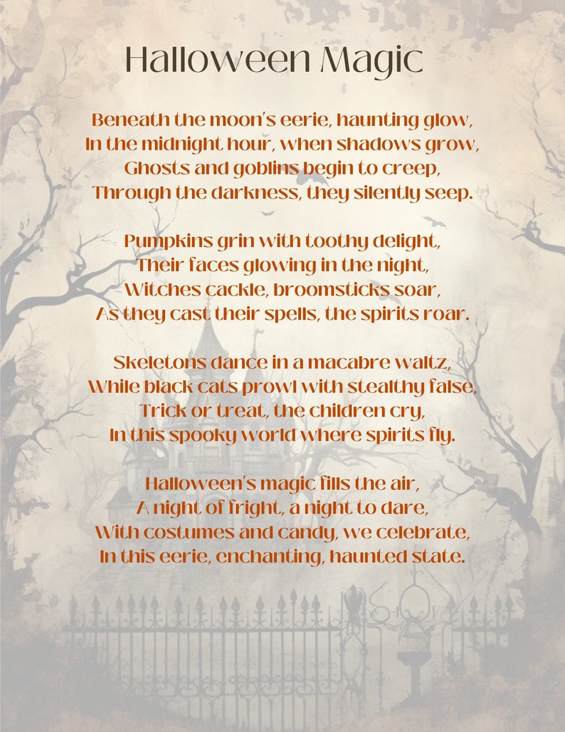 Halloween Magic Poem Printable - Etsy