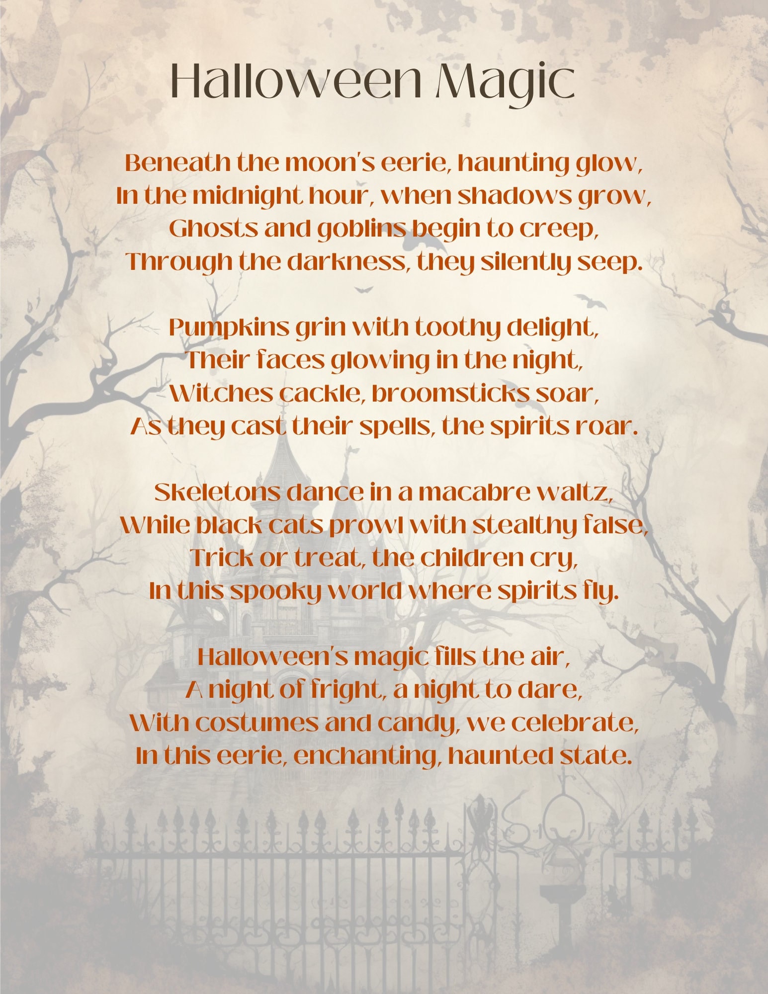 Halloween Magic Poem Printable - Etsy