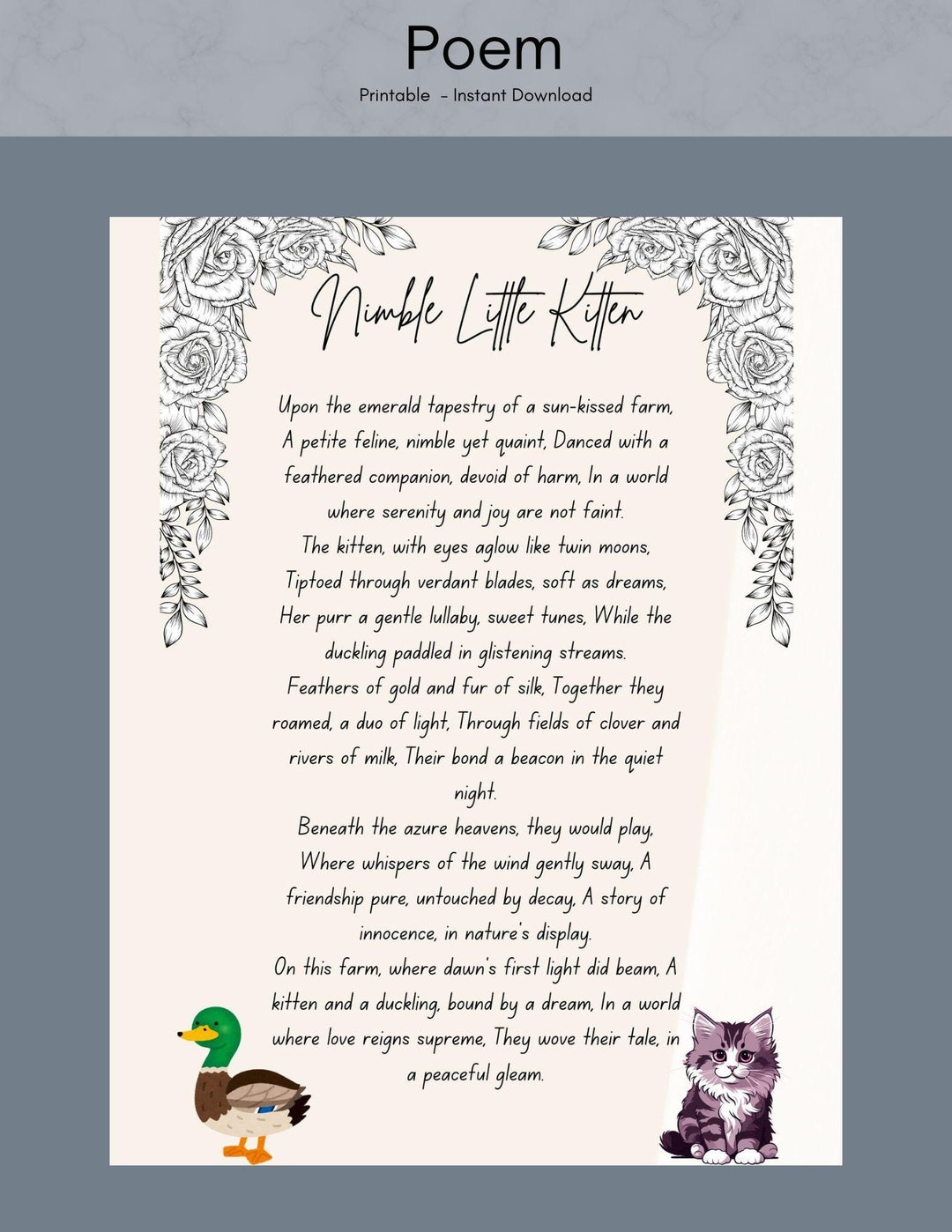 Nimble Little Kitten Poem Printable Available 8.5x11 and A4 - Etsy