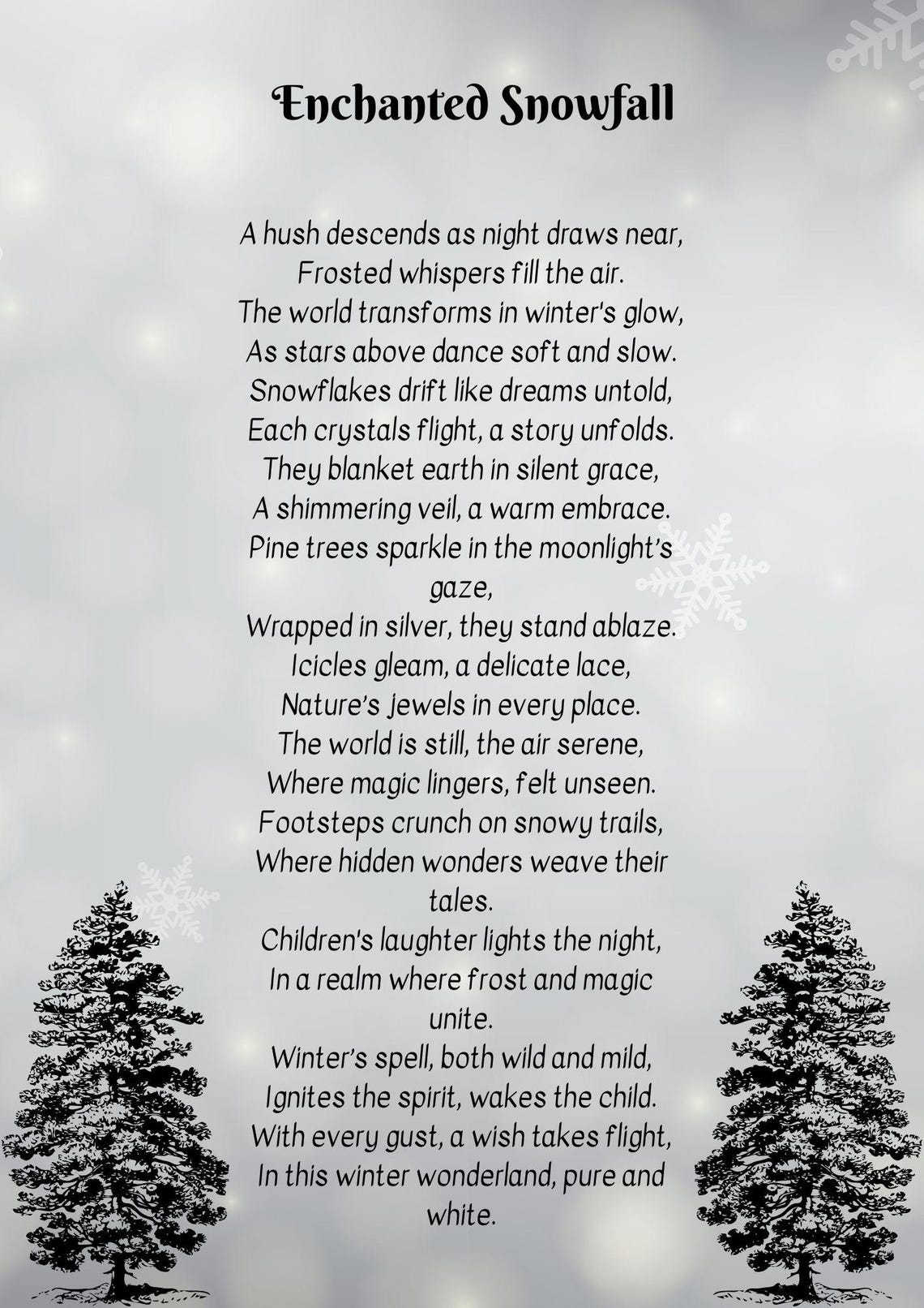 Enchanted Snowfall Printable Poem 8.5x11 & A4 Portrait - Etsy