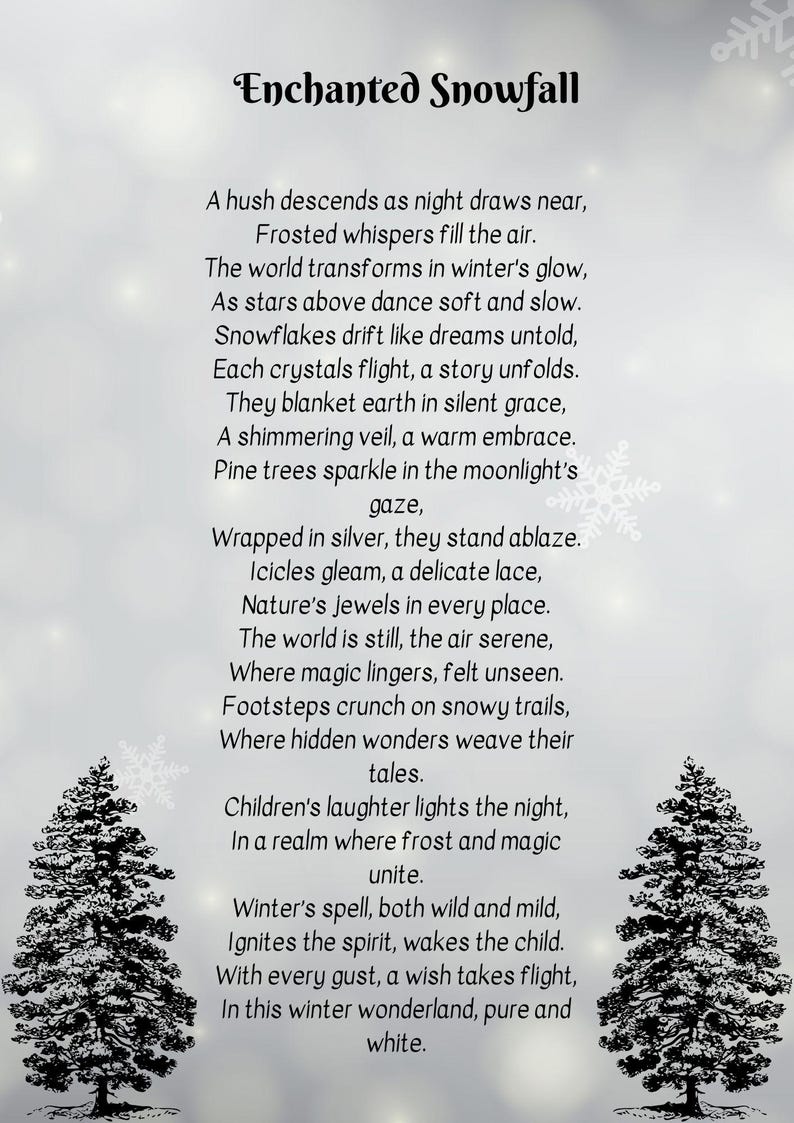 Enchanted Snowfall Printable Poem 8.5x11 & A4 Portrait - Etsy