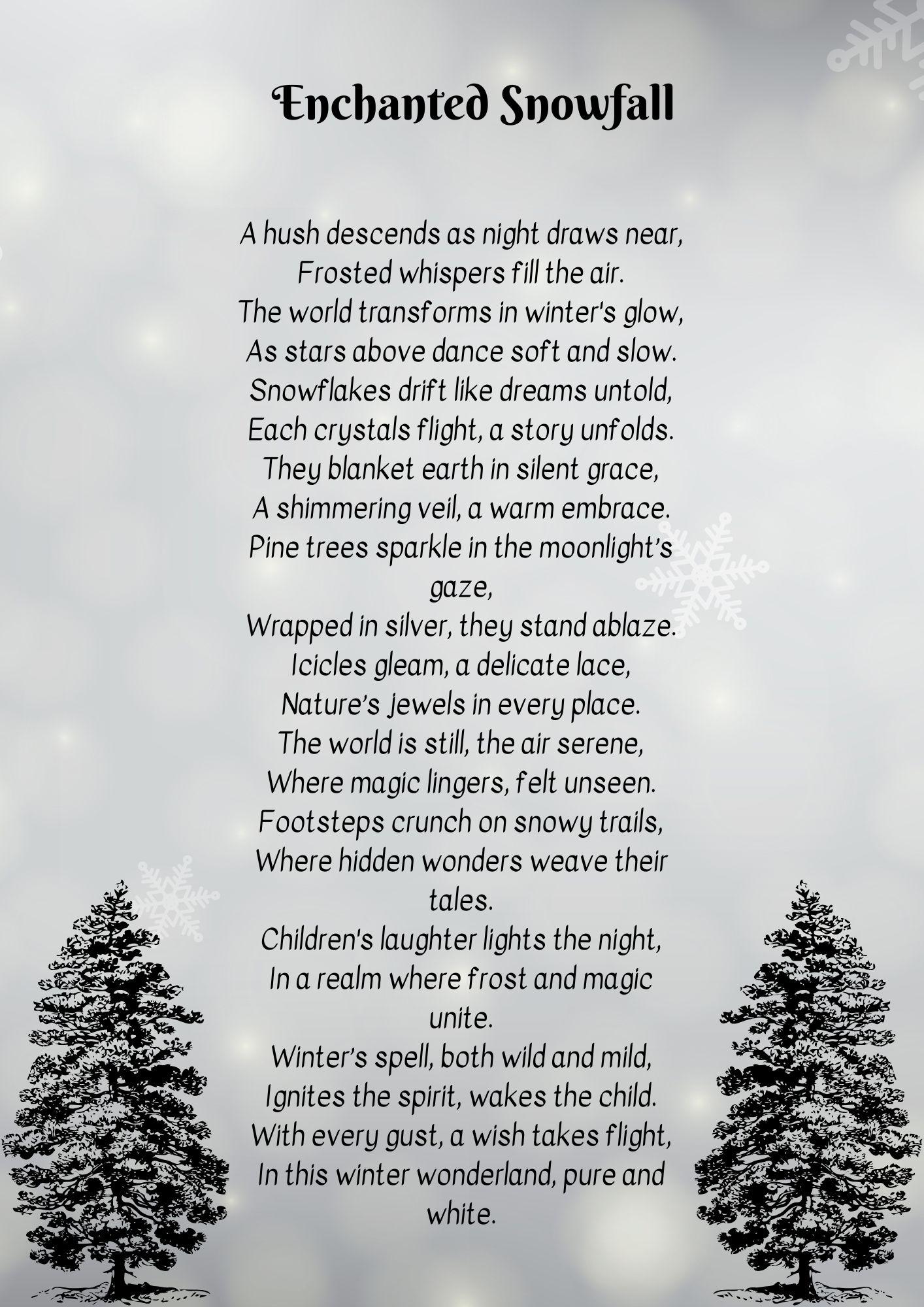 Enchanted Snowfall Printable Poem 8.5x11 & A4 Portrait - Etsy