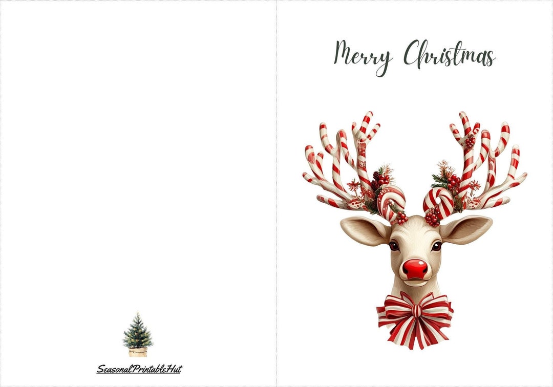 Christmas Card Printable Set of 4 Peppermint Candy Theme 5x7 Printable ...