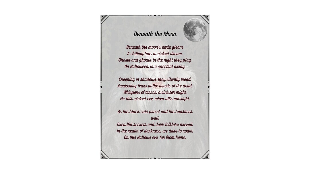 Beneath the Moon Printable Halloween Poem 8.5x11 Inch, 11x15 Inch, - Etsy