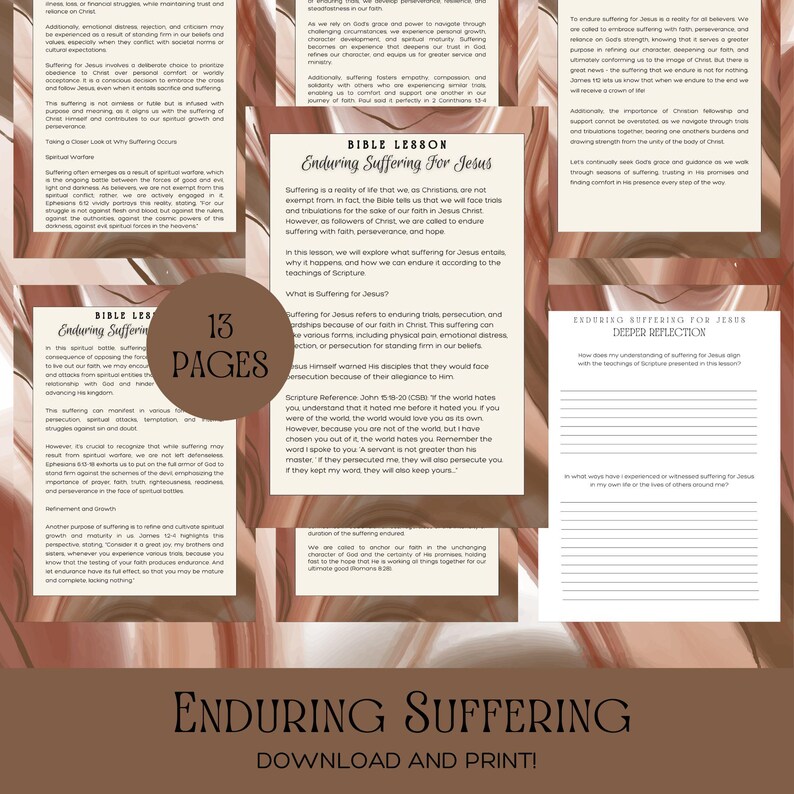 13-page Printable Bible Study on Enduring Suffering for Jesus - Instant ...