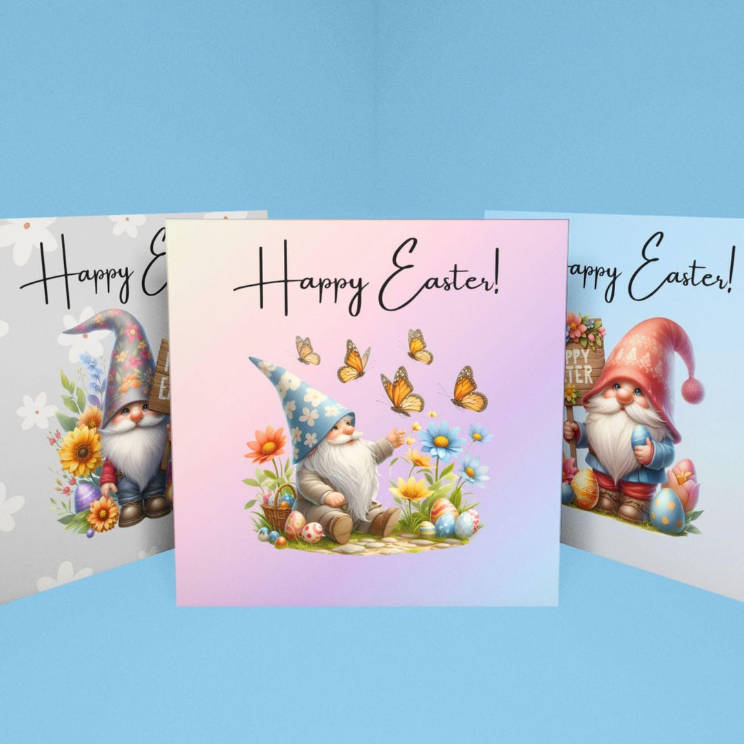 Printable Easter Gnome Greeting Cards - Set of 10 - 5x5 Whimsical ...