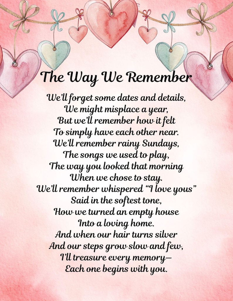 The Way We Remember - Valentine Printable Poem 8.5x11 - Etsy