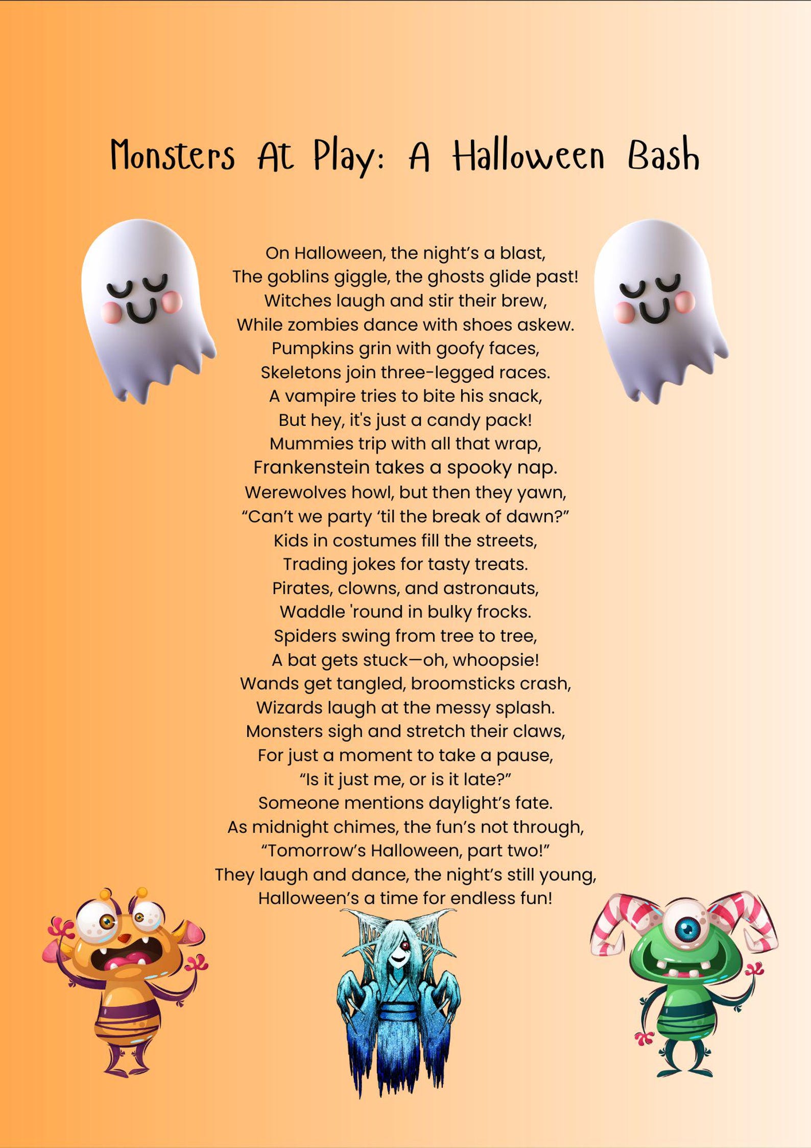 Monsters at Play Halloween Printable Poem 8.5x11 & A5 Sizes - Etsy