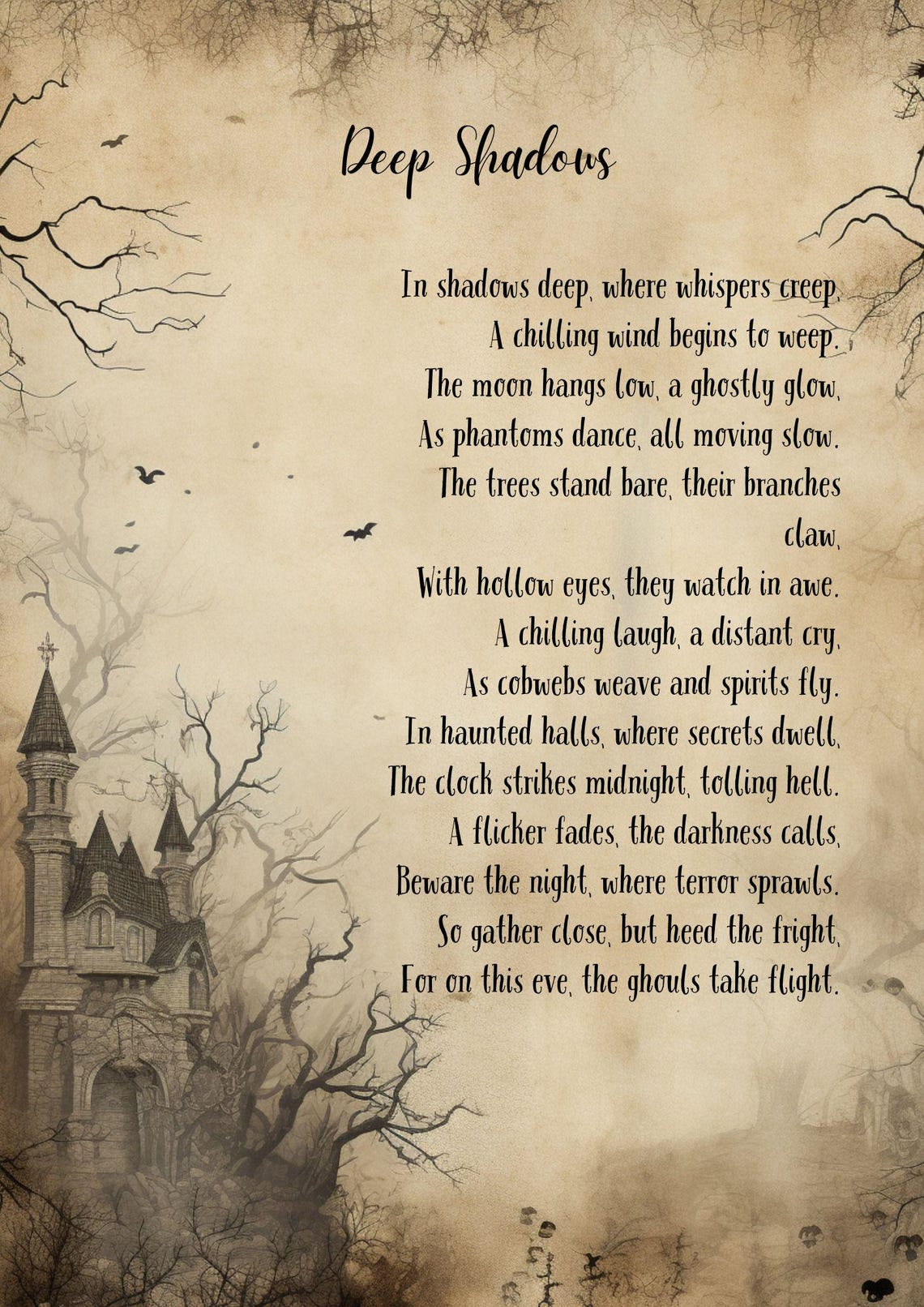 Deep Shadows Printable Poem - Etsy