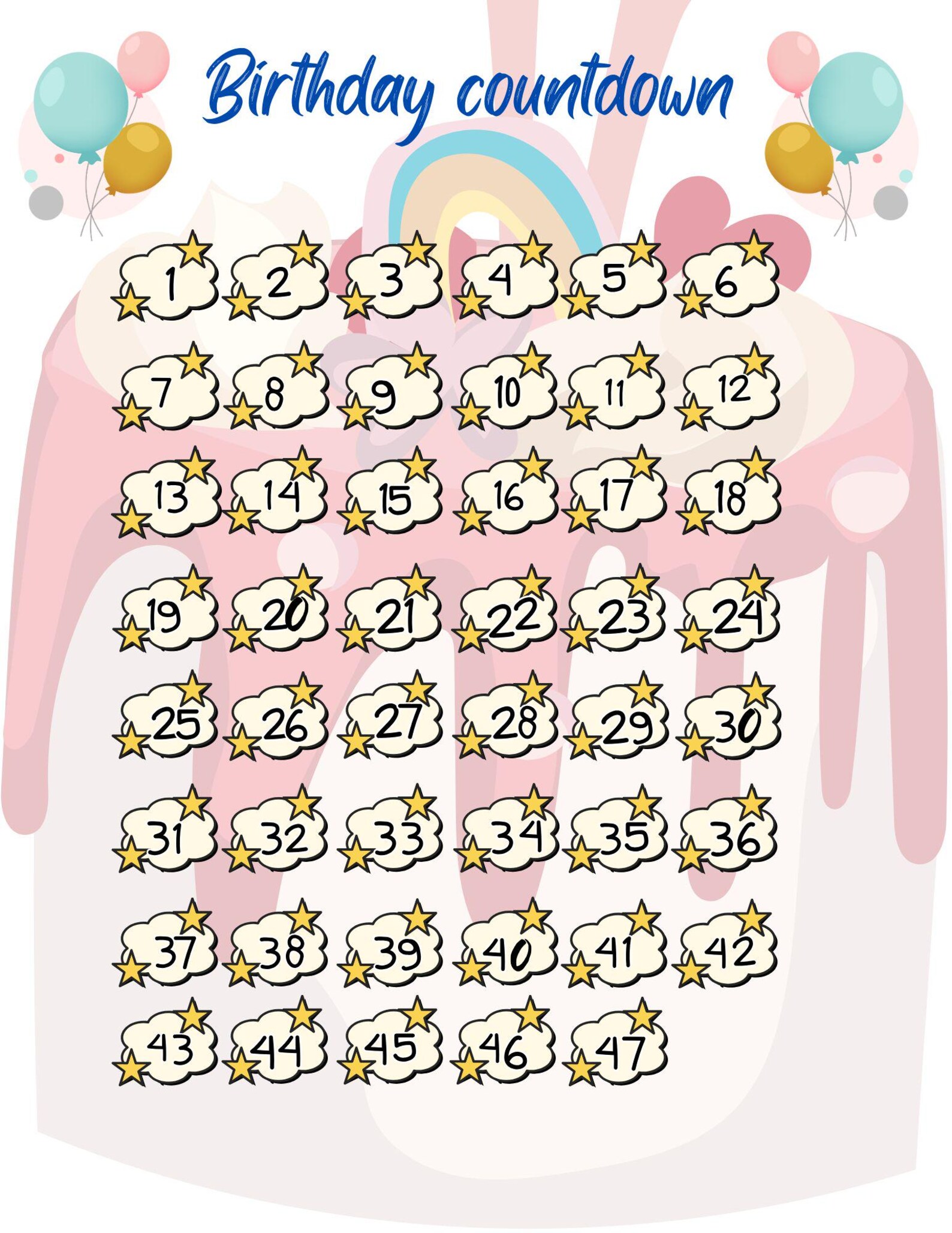 30 Day Countdown to Birthday Printable 8.5x11 & 8.5x14 Inch Options - Etsy