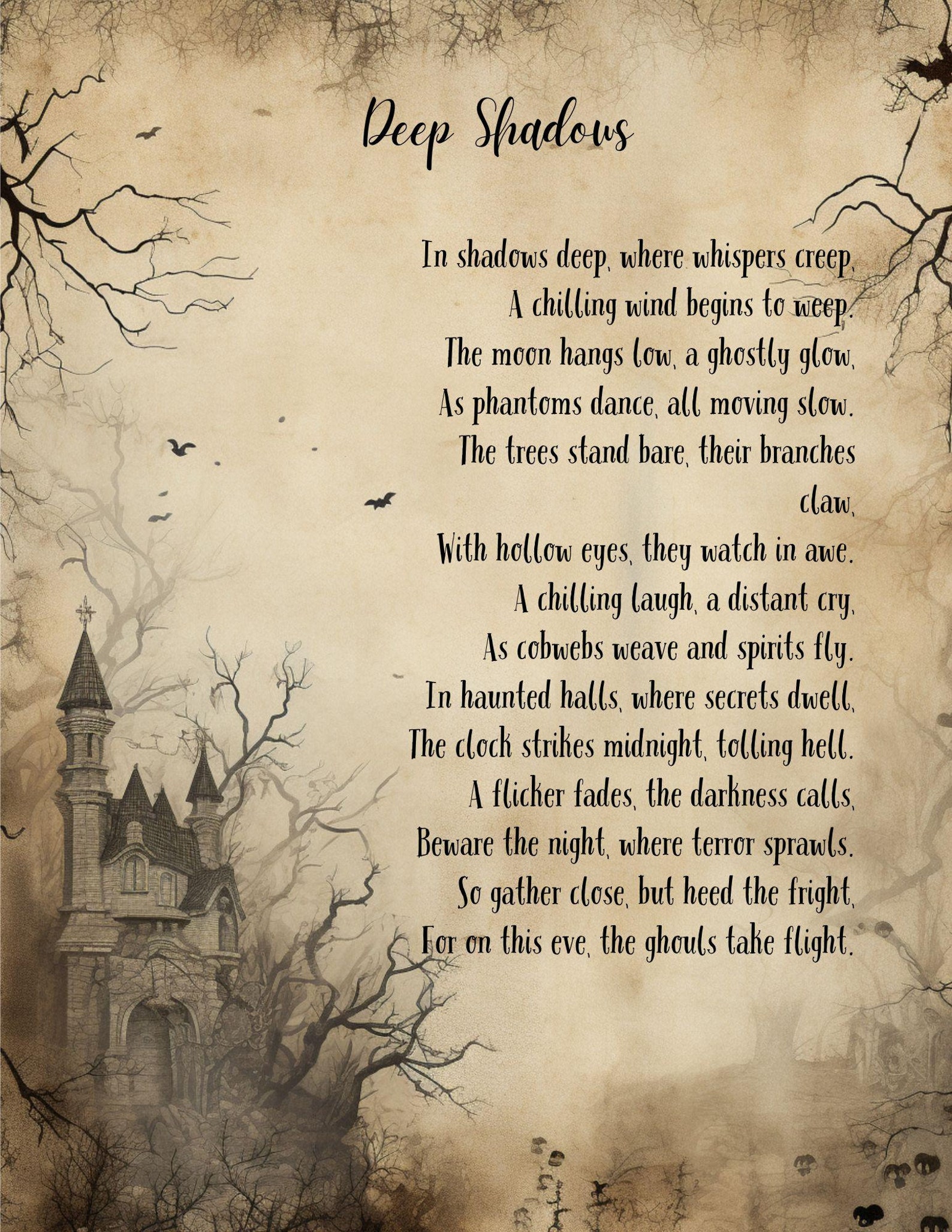 Deep Shadows Printable Poem - Etsy